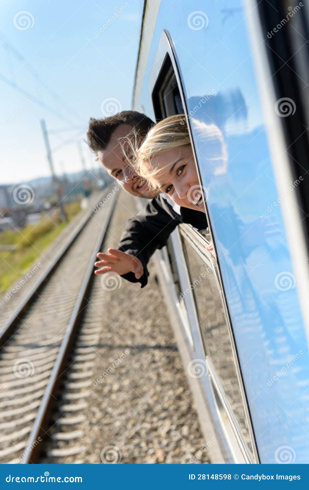 Woman Man Heads Out the Train Window Stock Photo - Image of joyful ...
