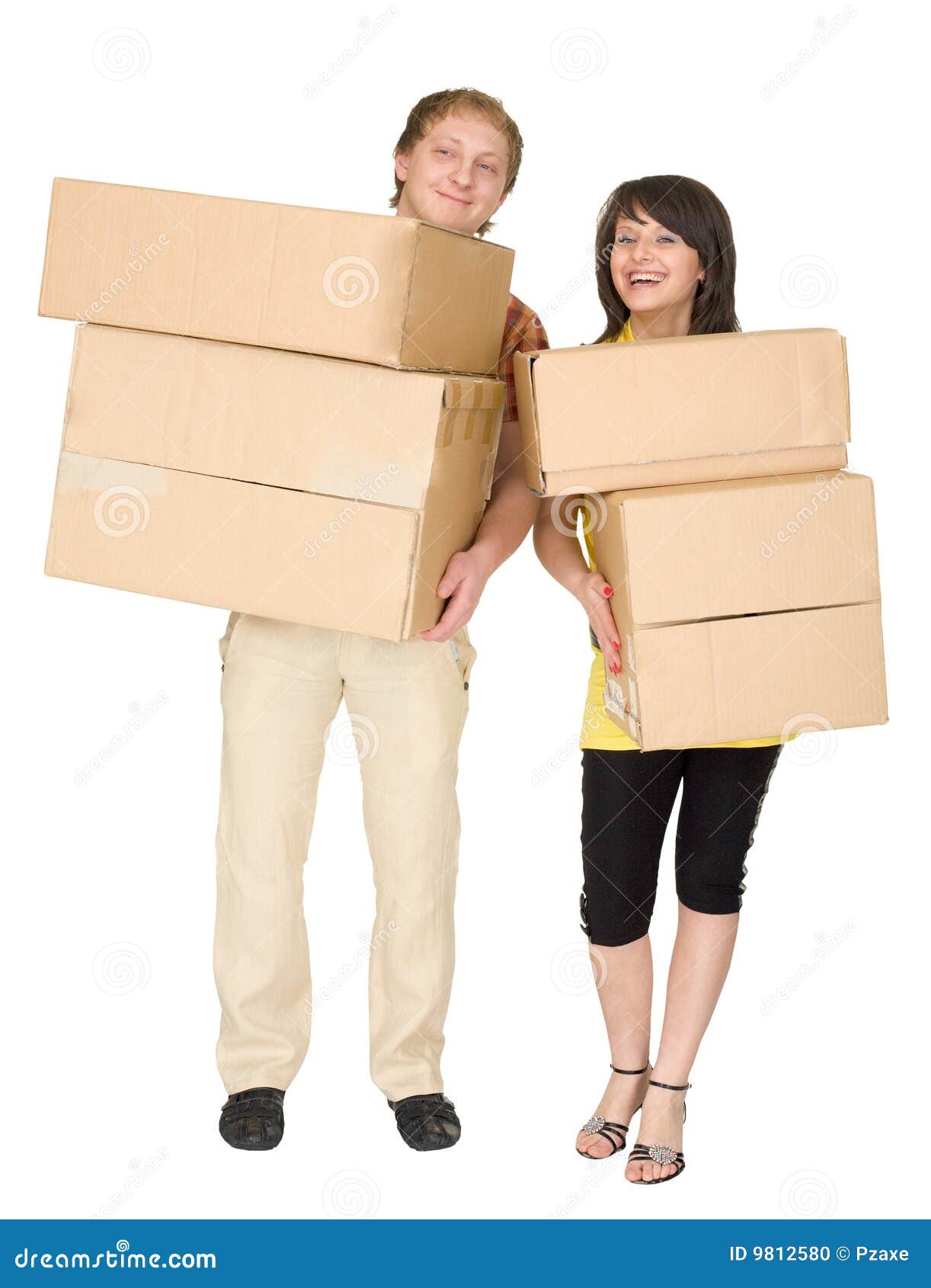 Woman and the Man Hold Boxes Stock Photo - Image of brown, fine: 9812580