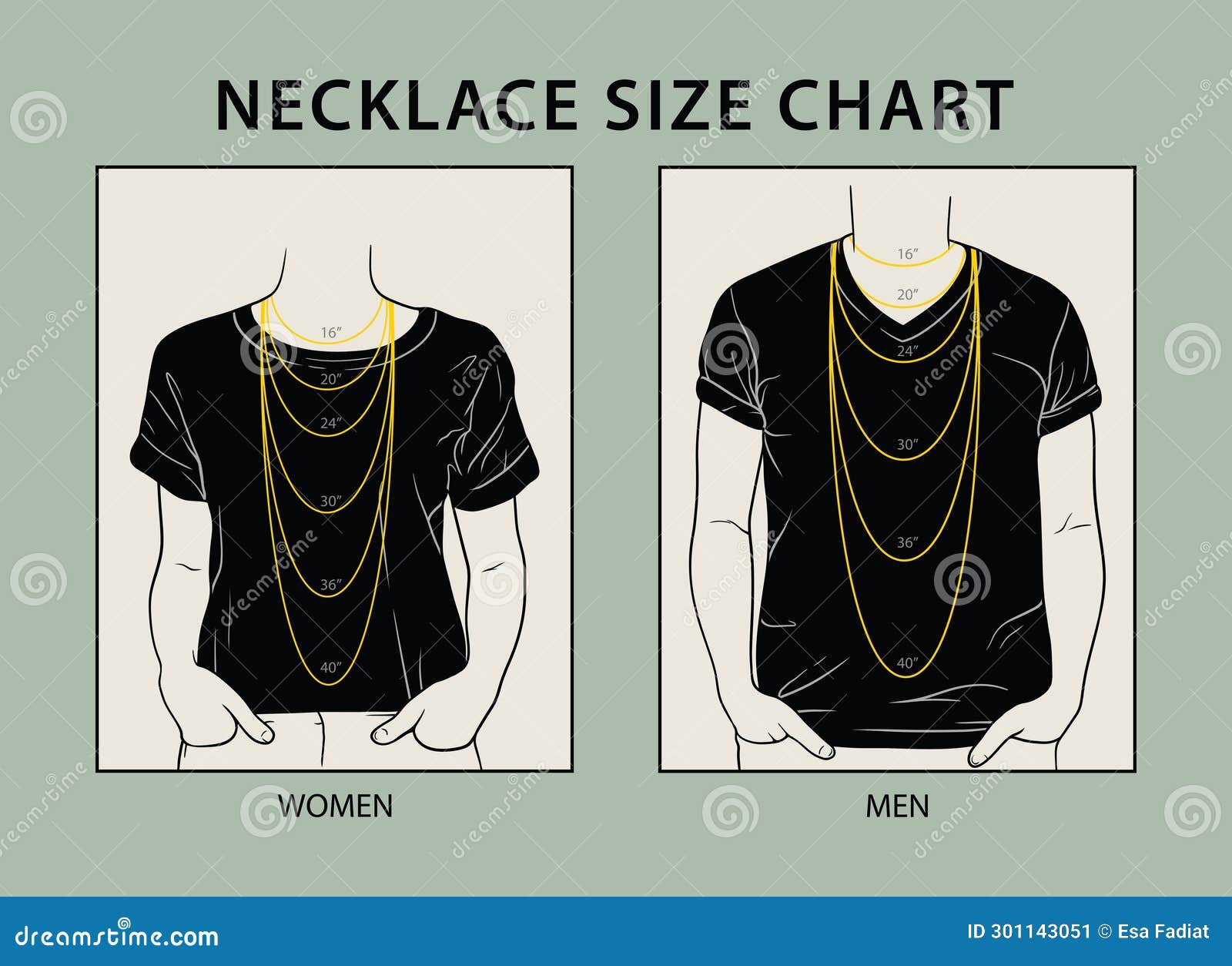 Woman and Man Necklace Size Chart Stock Illustration - Illustration of ...