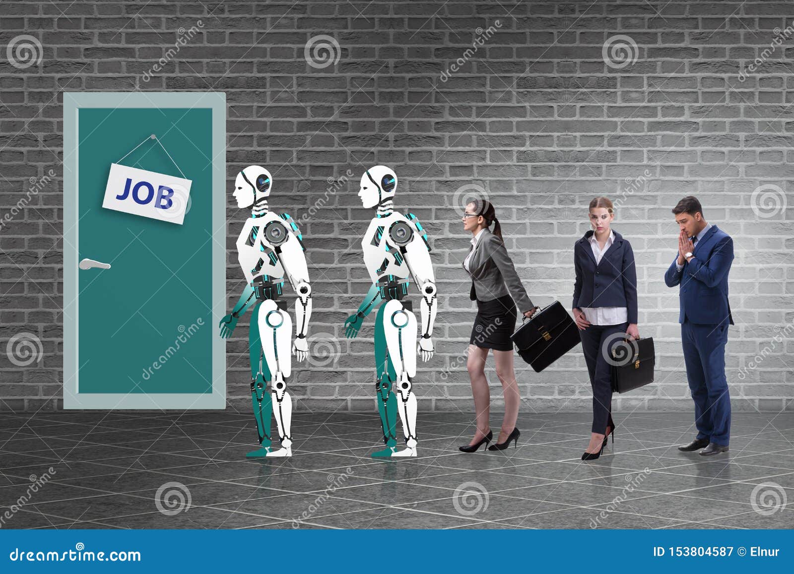 Woman Man and Robot Competing for Jobs Stock Image - Image of office ...