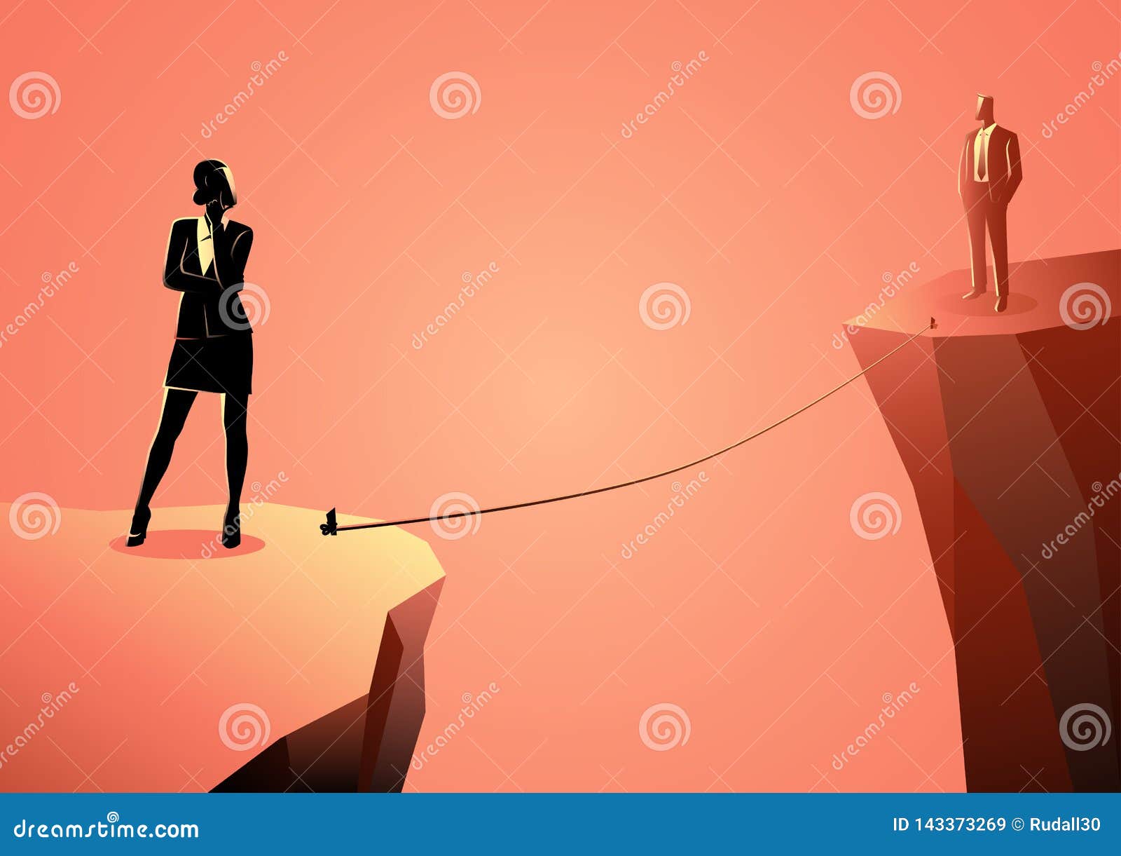 Woman and Man Separated by a Ravine Stock Vector - Illustration of ...