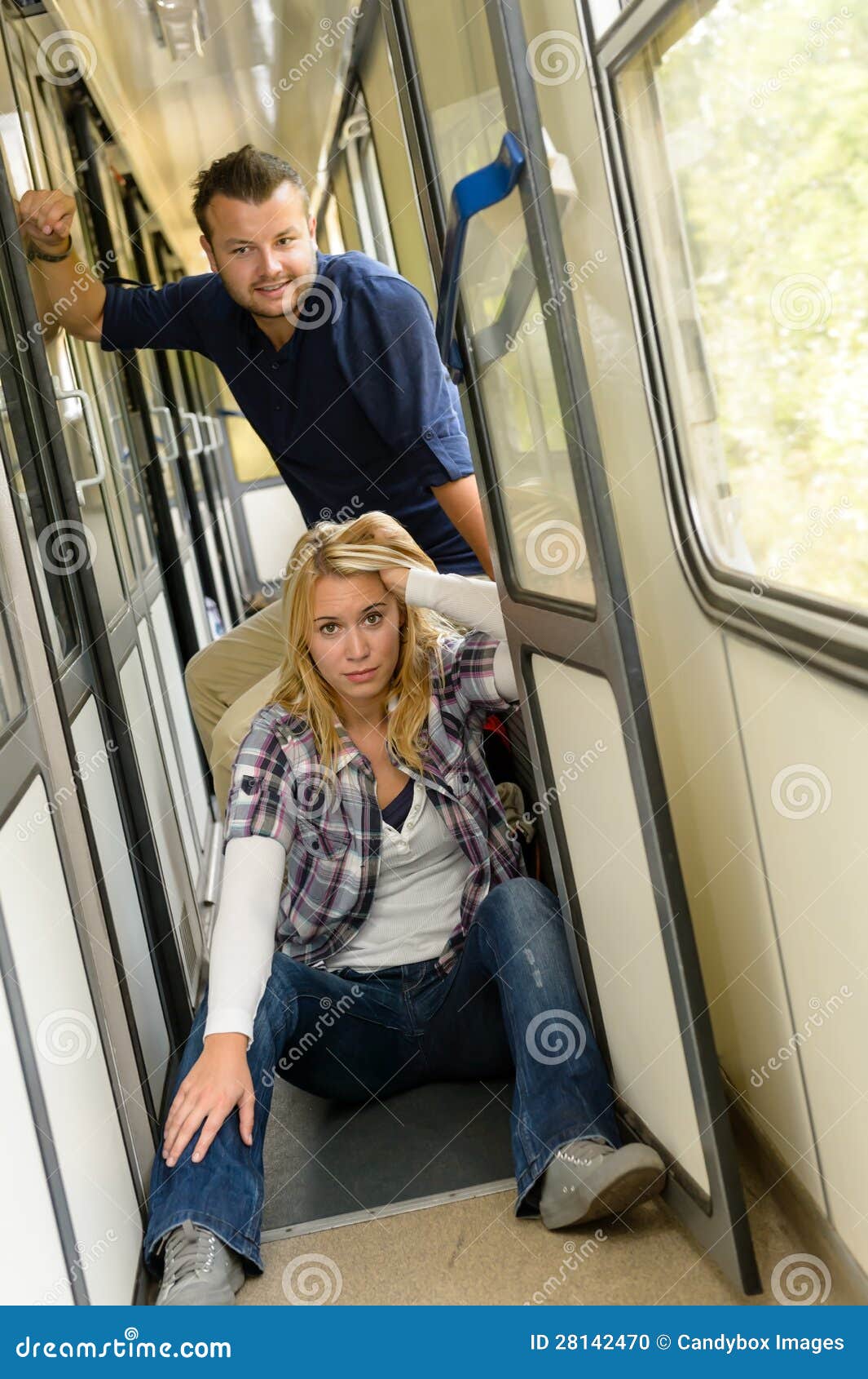 Woman and Man Sitting on Train Hallway Stock Photo - Image of journey ...