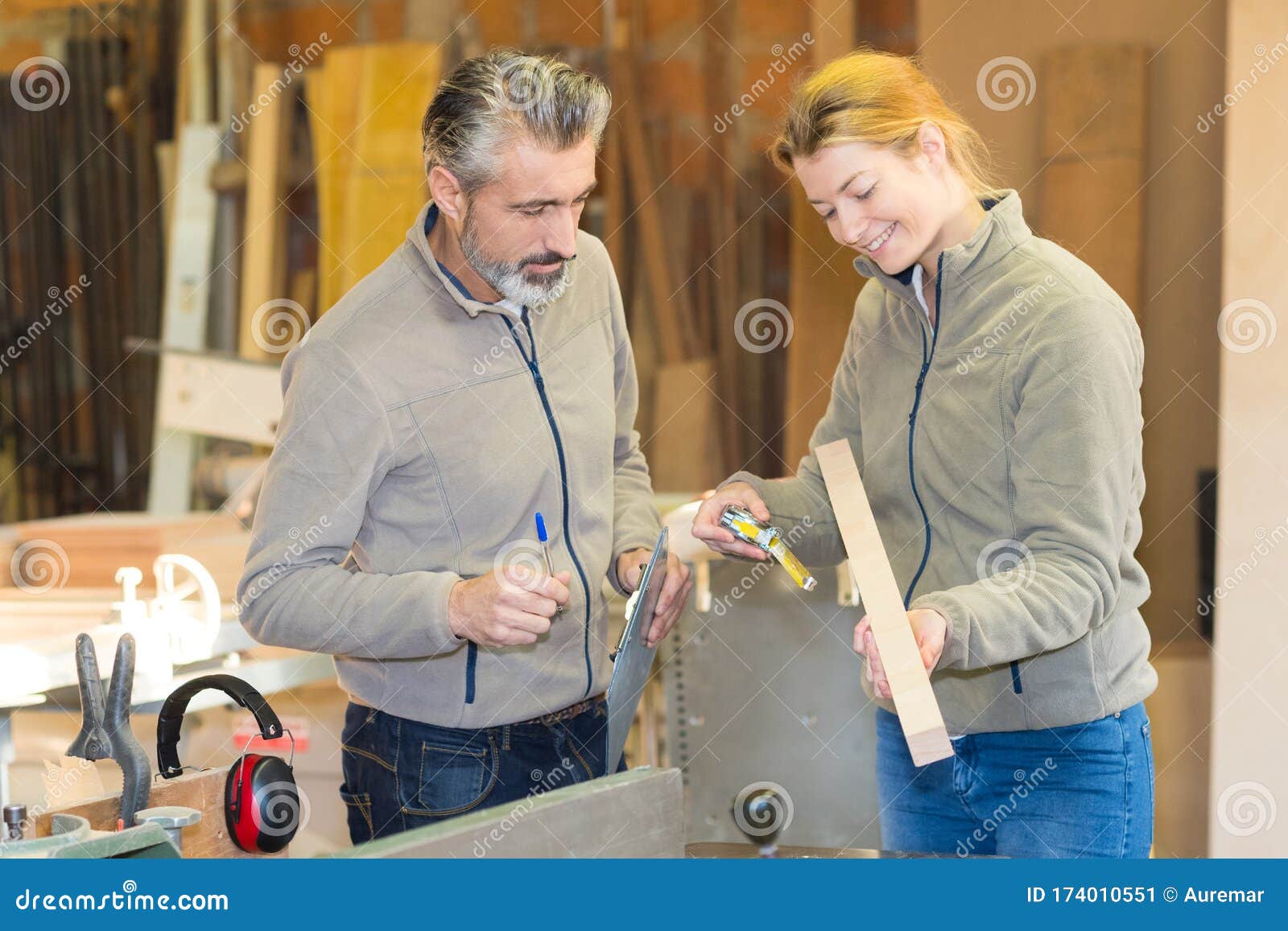Woman and Man Teamwork at Carpentry Shop Stock Image - Image of ...