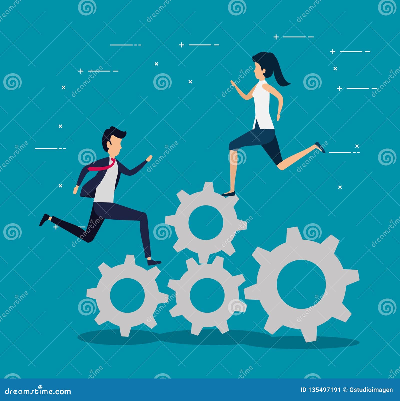 Teamwork. Gears On The Background Of A Modern Office Building And ...