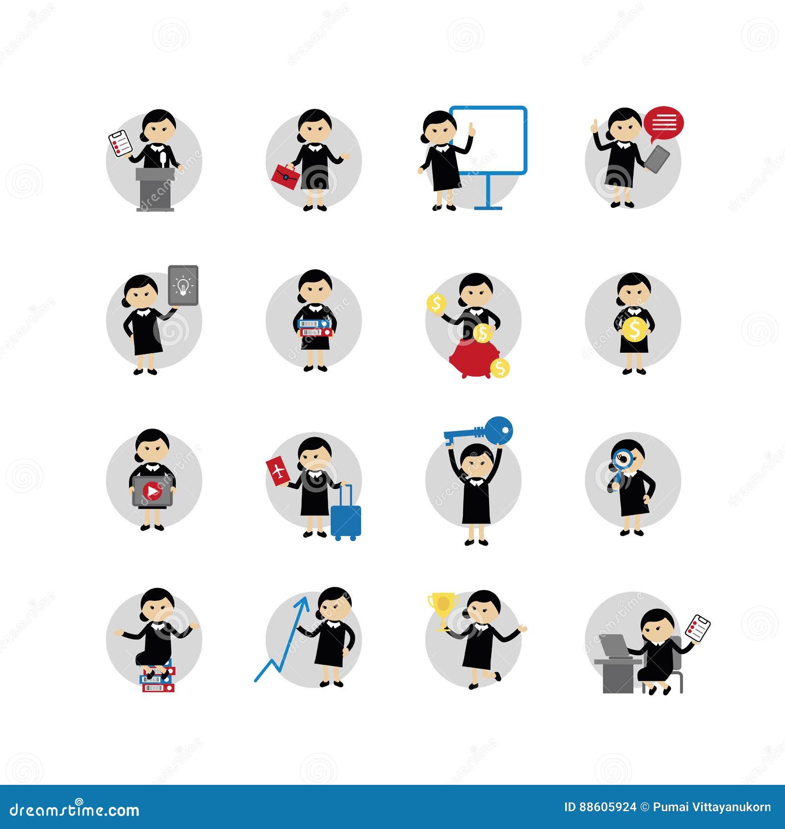 Woman & Management Icon Set Stock Vector - Illustration of industry ...