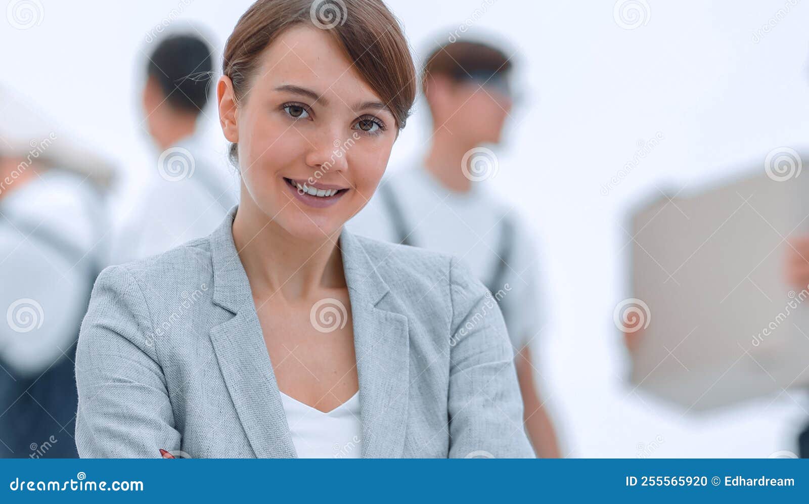 Woman Manager Holding Clipboard on Blurred Background with Mover Stock ...