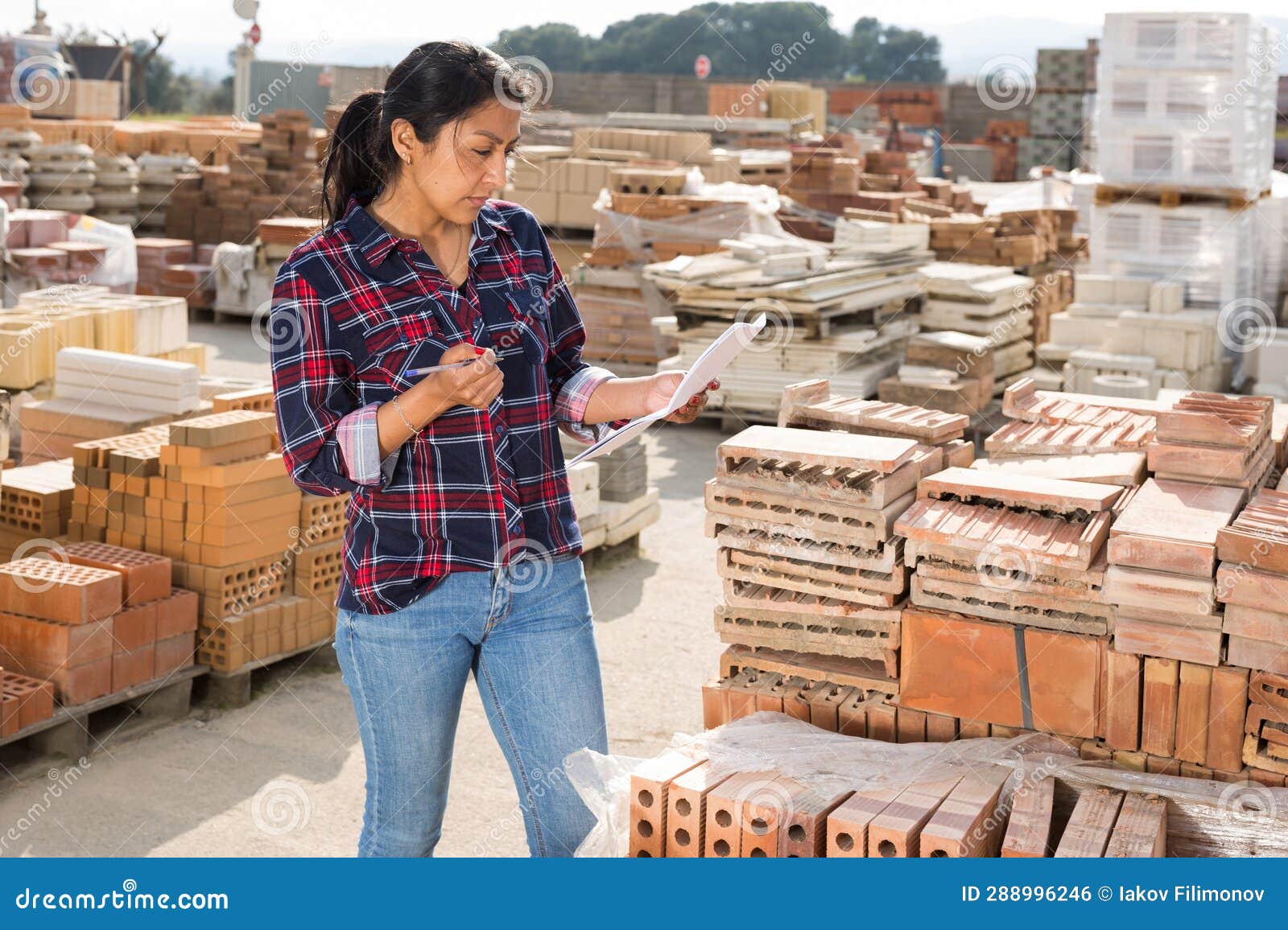 Woman Manager Leads the Accounting of Materials at Construction Site ...