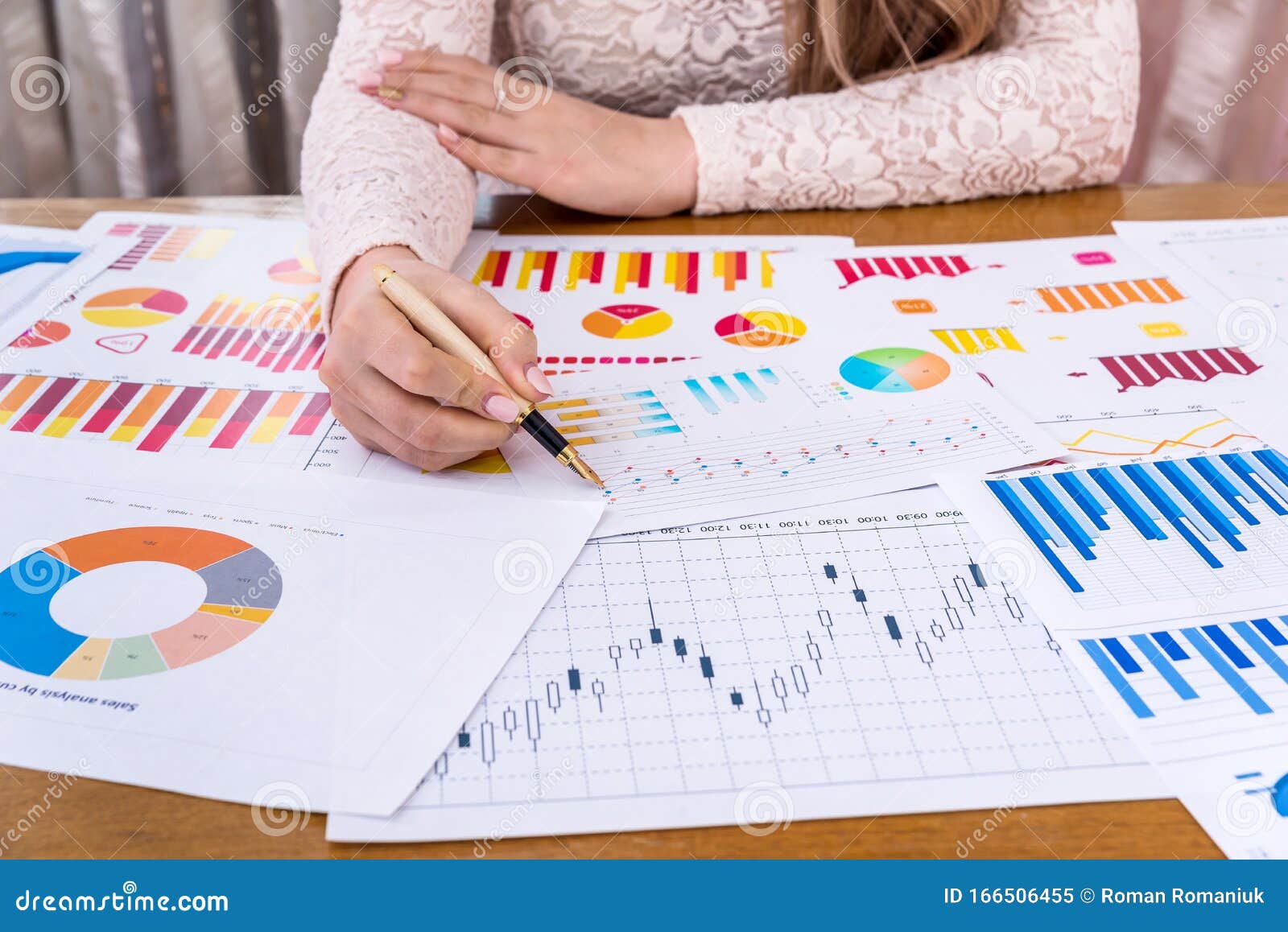 Woman Manager Working with Business Graphs and Diagrams Stock Image ...