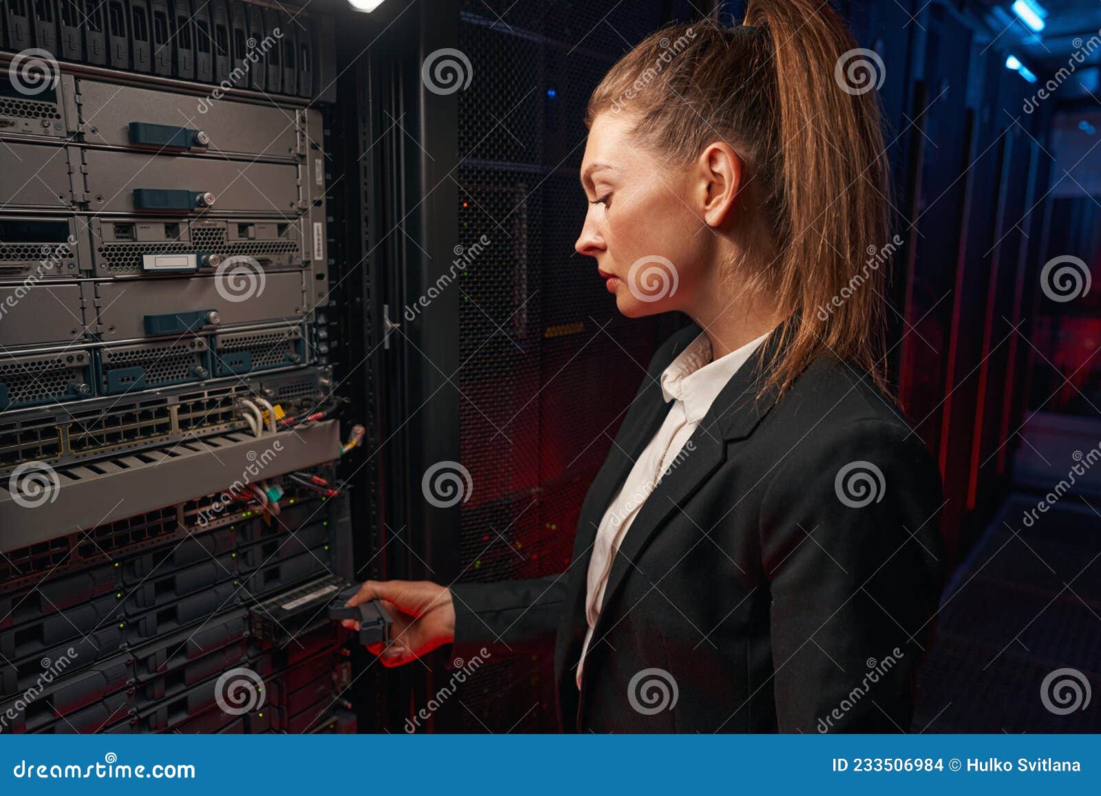 Woman it Manager Working in Server Room Stock Photo - Image of computer ...