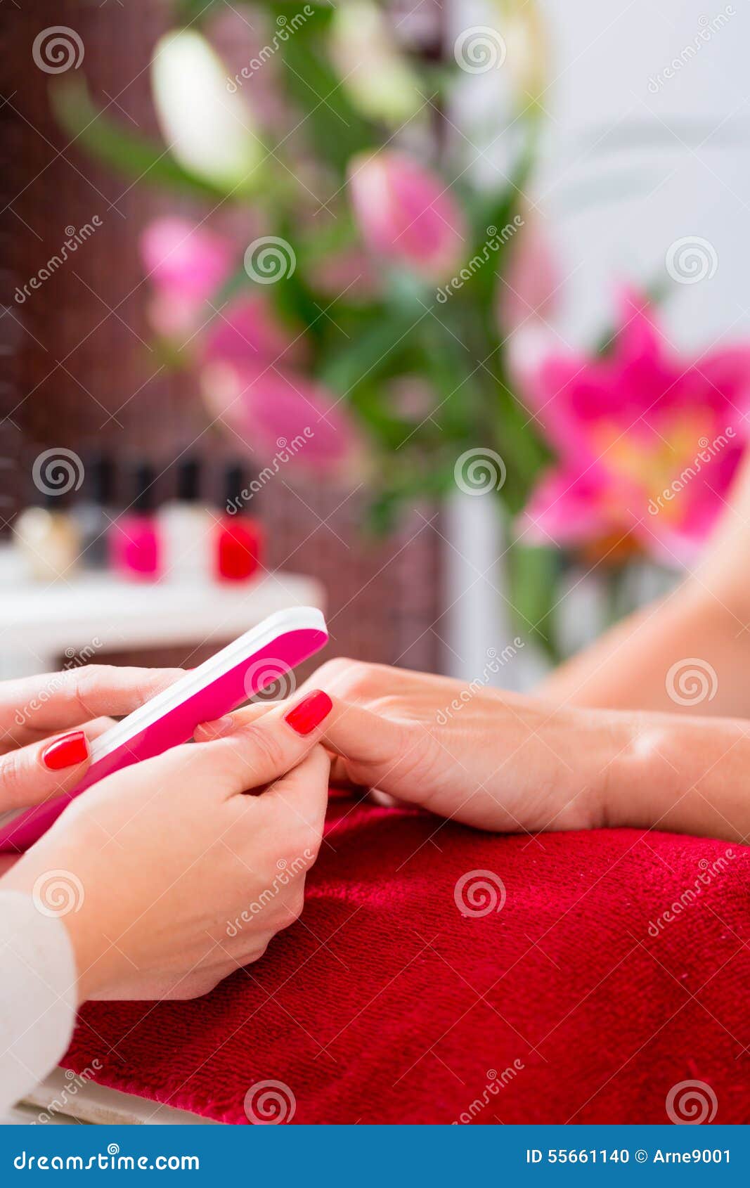 Woman at Manicure in Nail Parlor with File Stock Photo - Image of nail ...