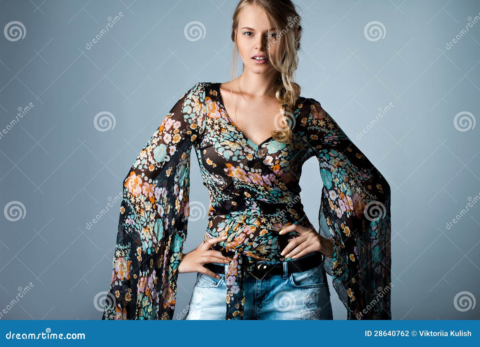 Woman in Many-colored Blouse Stock Photo - Image of face, female: 28640762