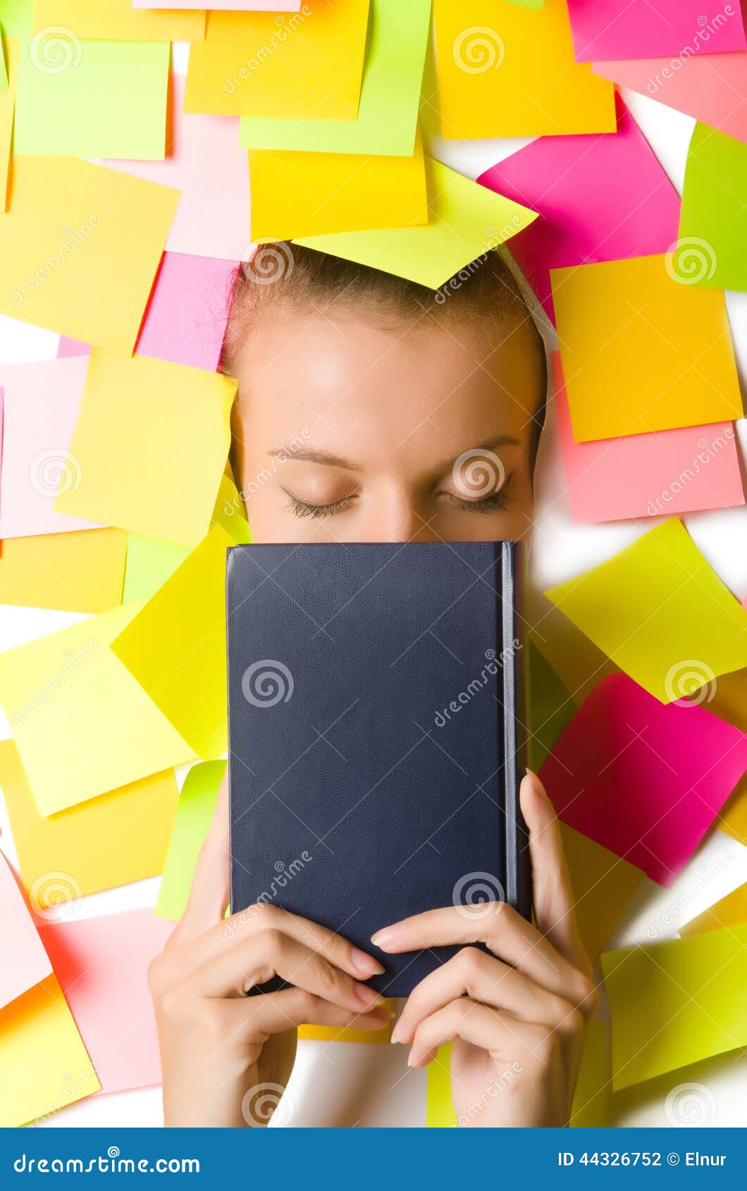Woman with Many Reminder Notes Stock Photo - Image of beautiful, girl ...