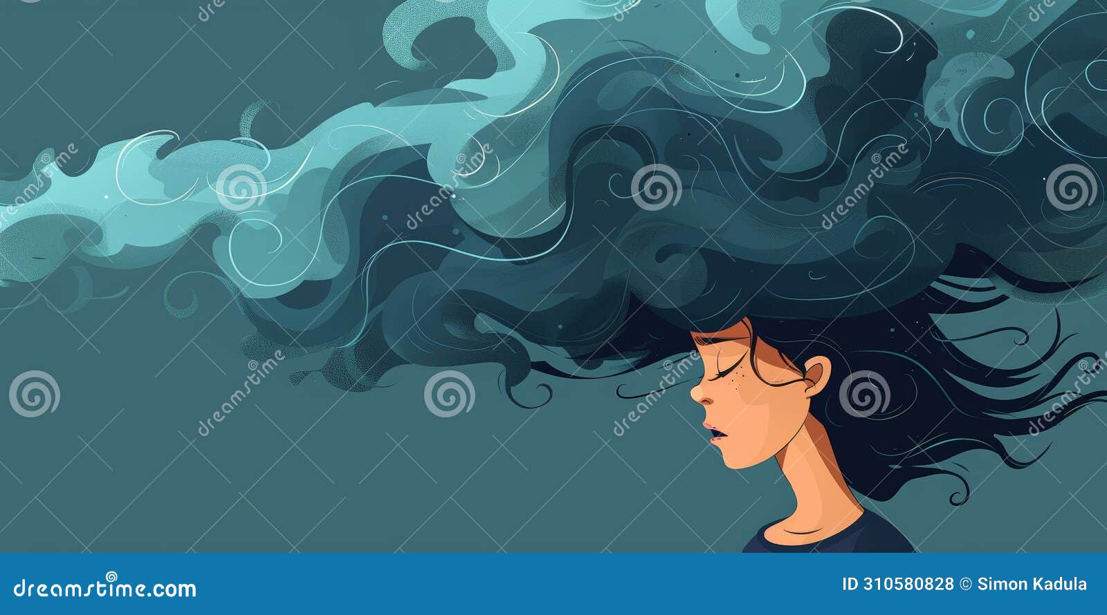 Woman with Many Thoughts in the Head, Overthinking Concept Stock Photo ...
