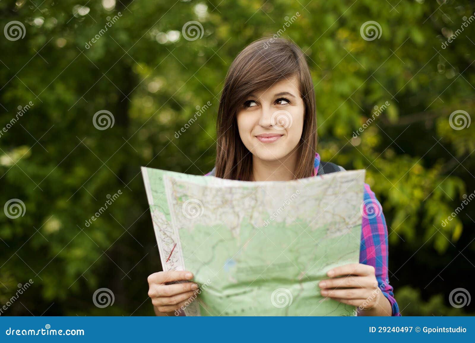 Woman with map stock image. Image of landscape, action - 29240497