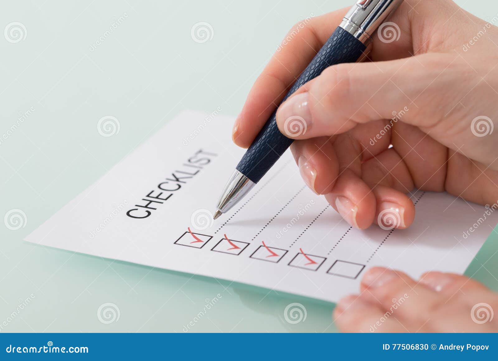 Woman Marking on Checklist Form with Red Pen Stock Photo - Image of ...