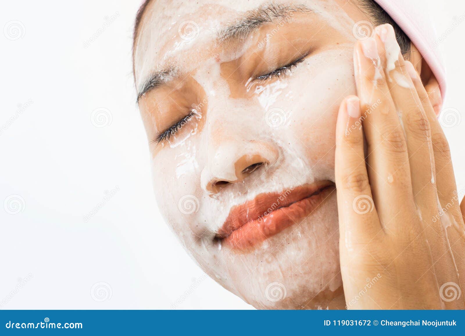 Woman is marking a face. stock photo. Image of clean - 119031672