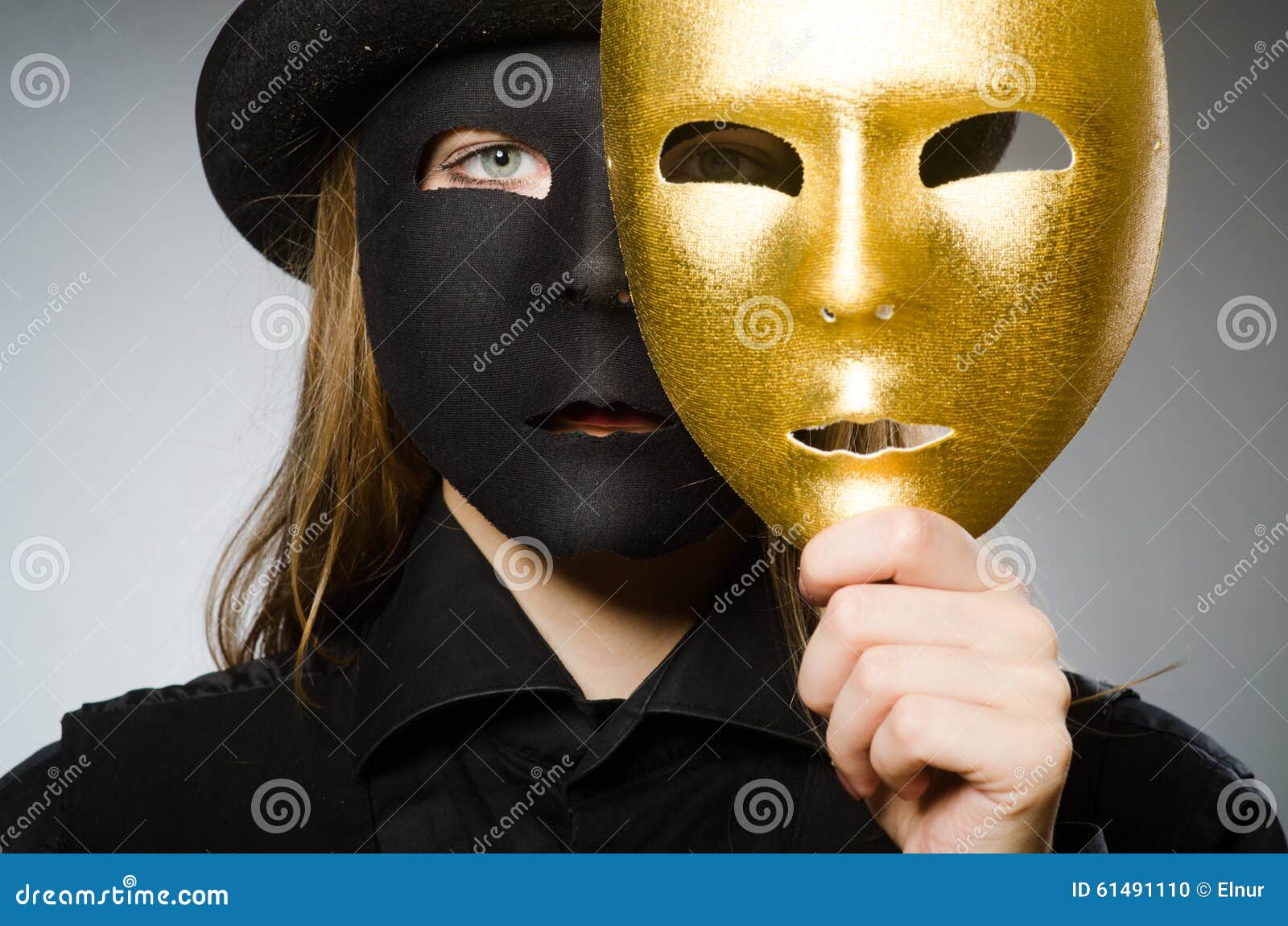 The Woman with Mask in Funny Concept Stock Photo - Image of masquerade ...