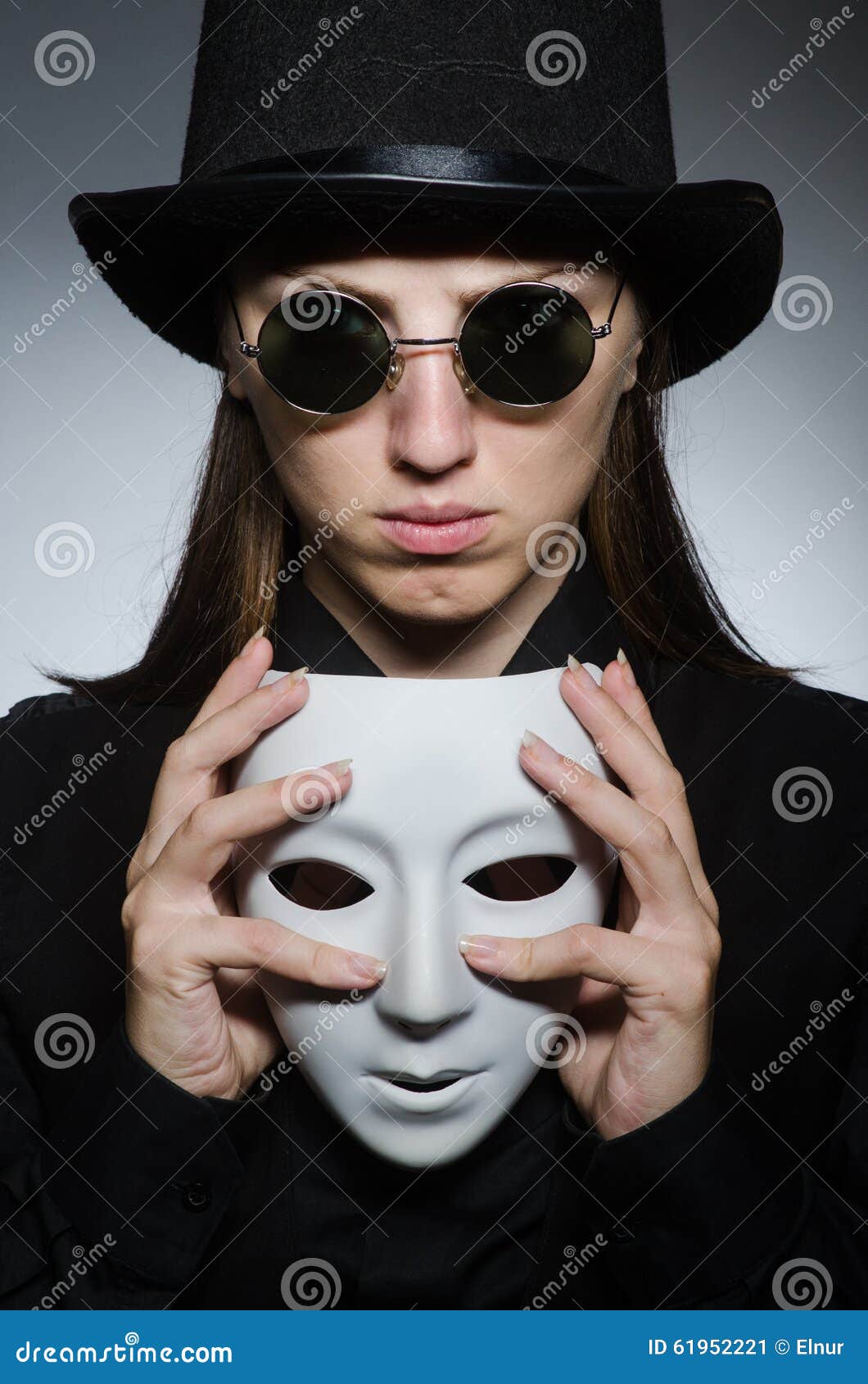 The Woman with Mask in Funny Concept Stock Image - Image of acting ...