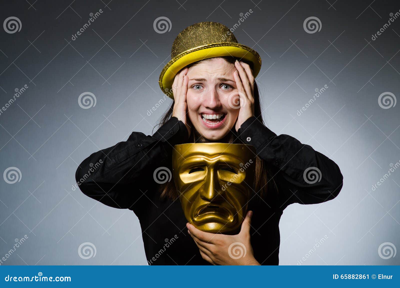 Woman with Mask in Funny Concept Stock Image - Image of comedy, fake ...
