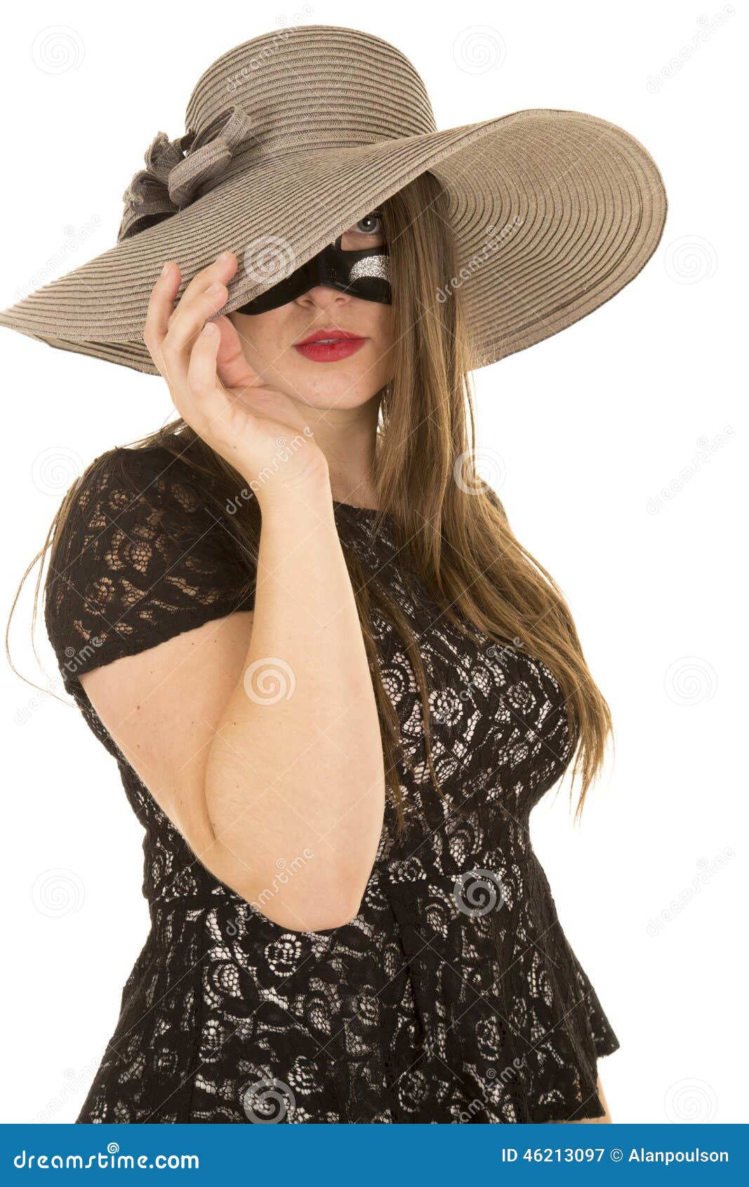 Woman Mask One Eye Under Hat Stock Image - Image of black, adult: 46213097