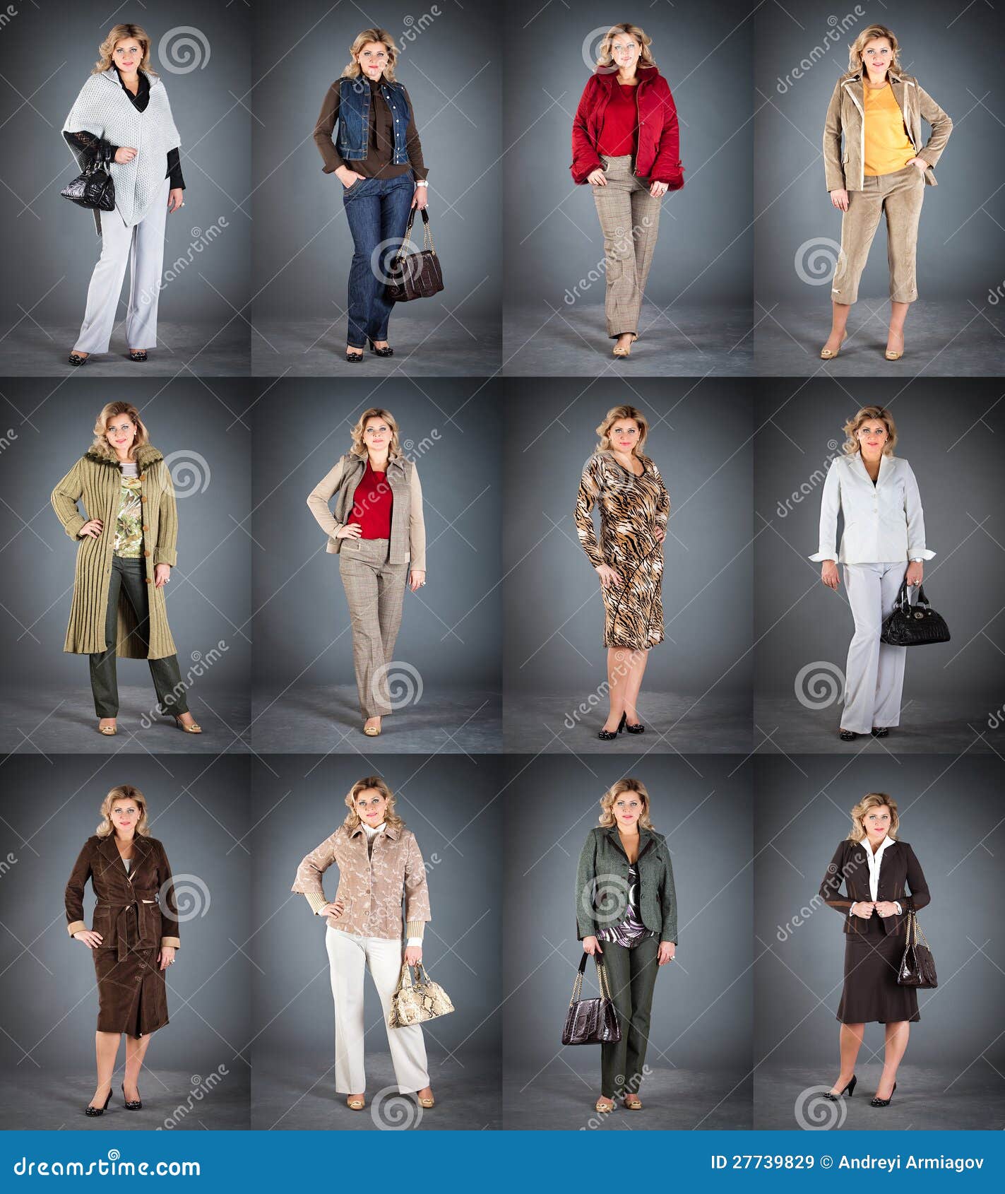 Woman at a Mature Age in Different Clothes Stock Image - Image of cloak ...