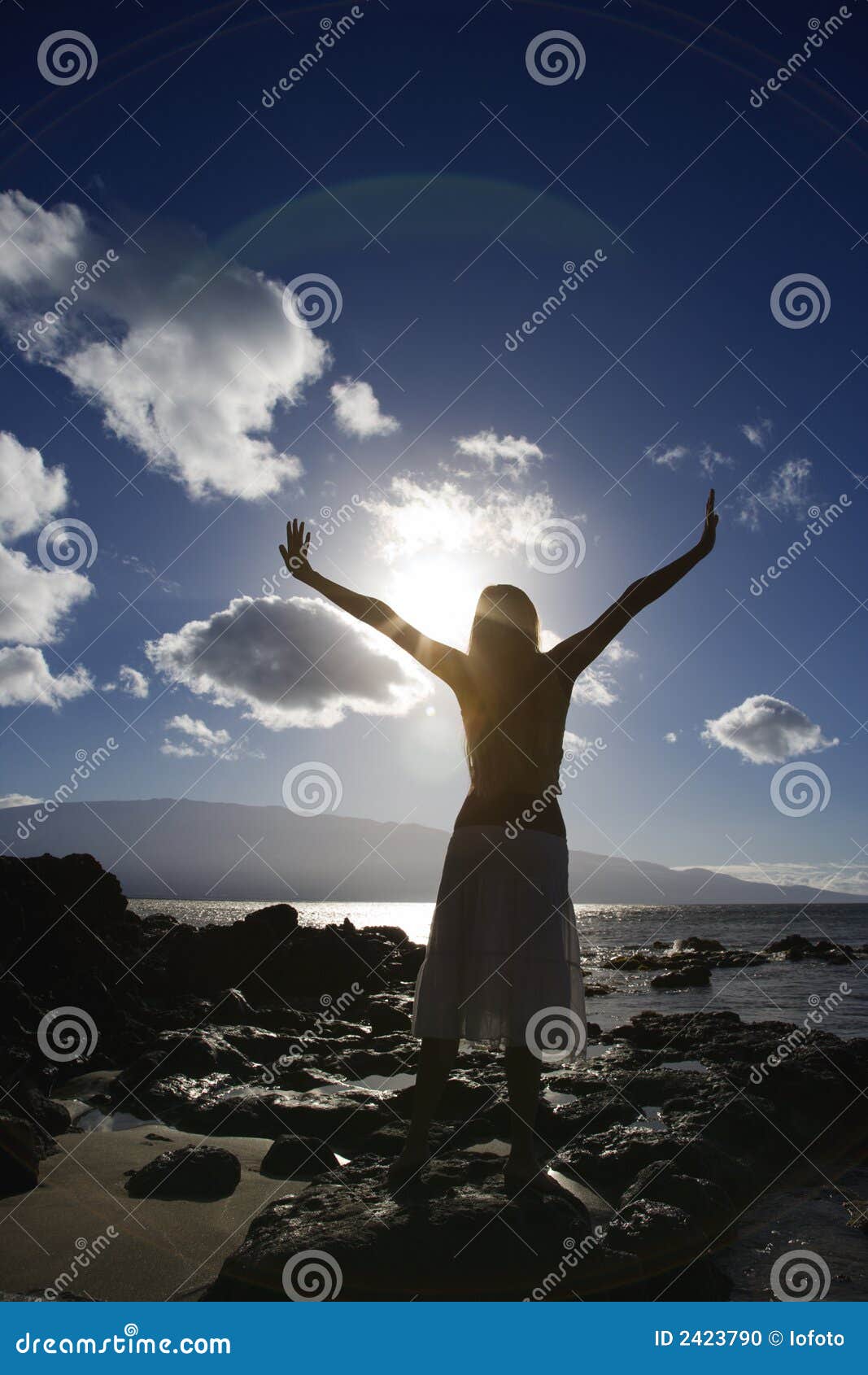 Woman on Maui beach stock photo. Image of fitness, silhouette - 2423790