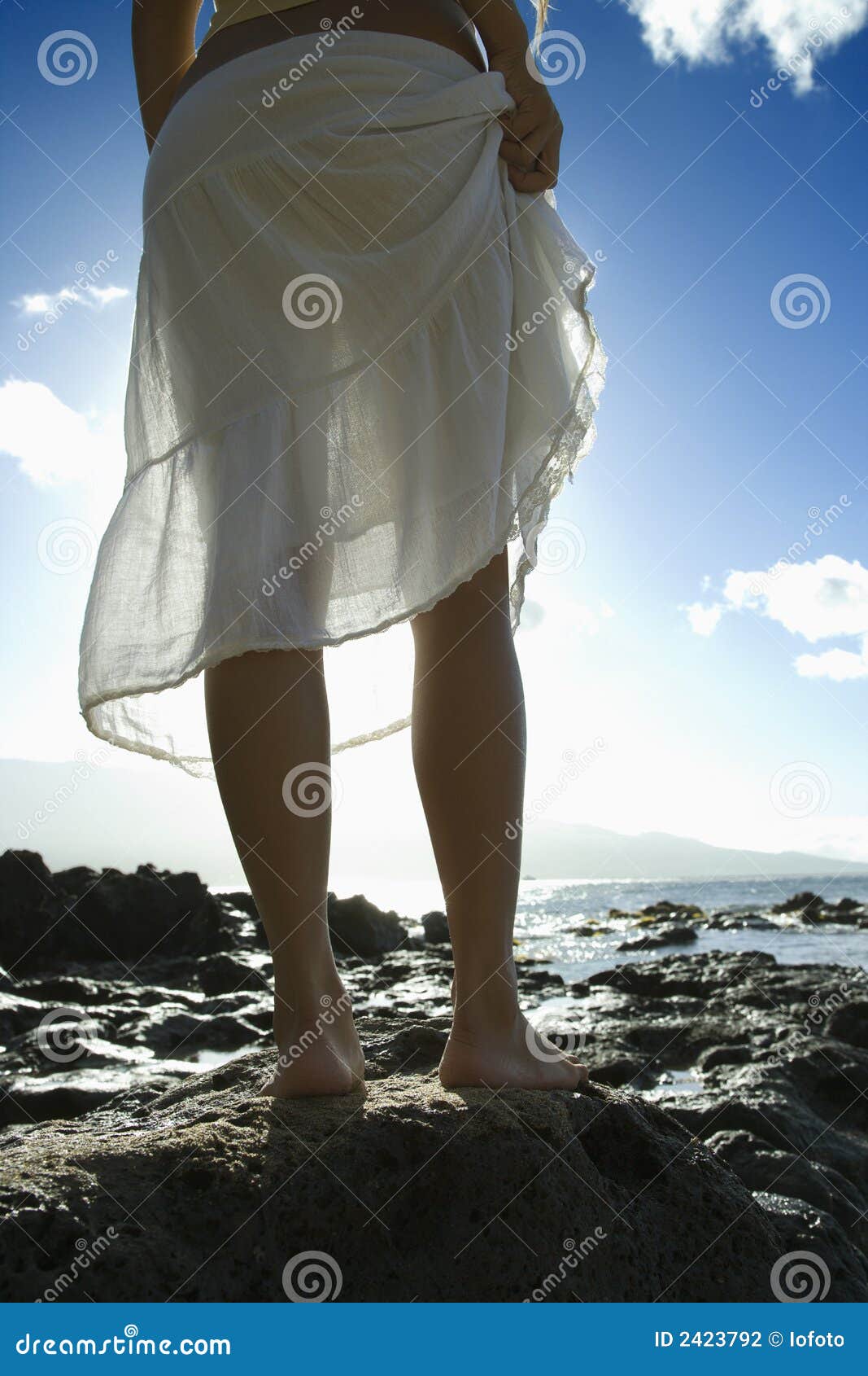 Woman on Maui beach stock photo. Image of beach, skirt - 2423792