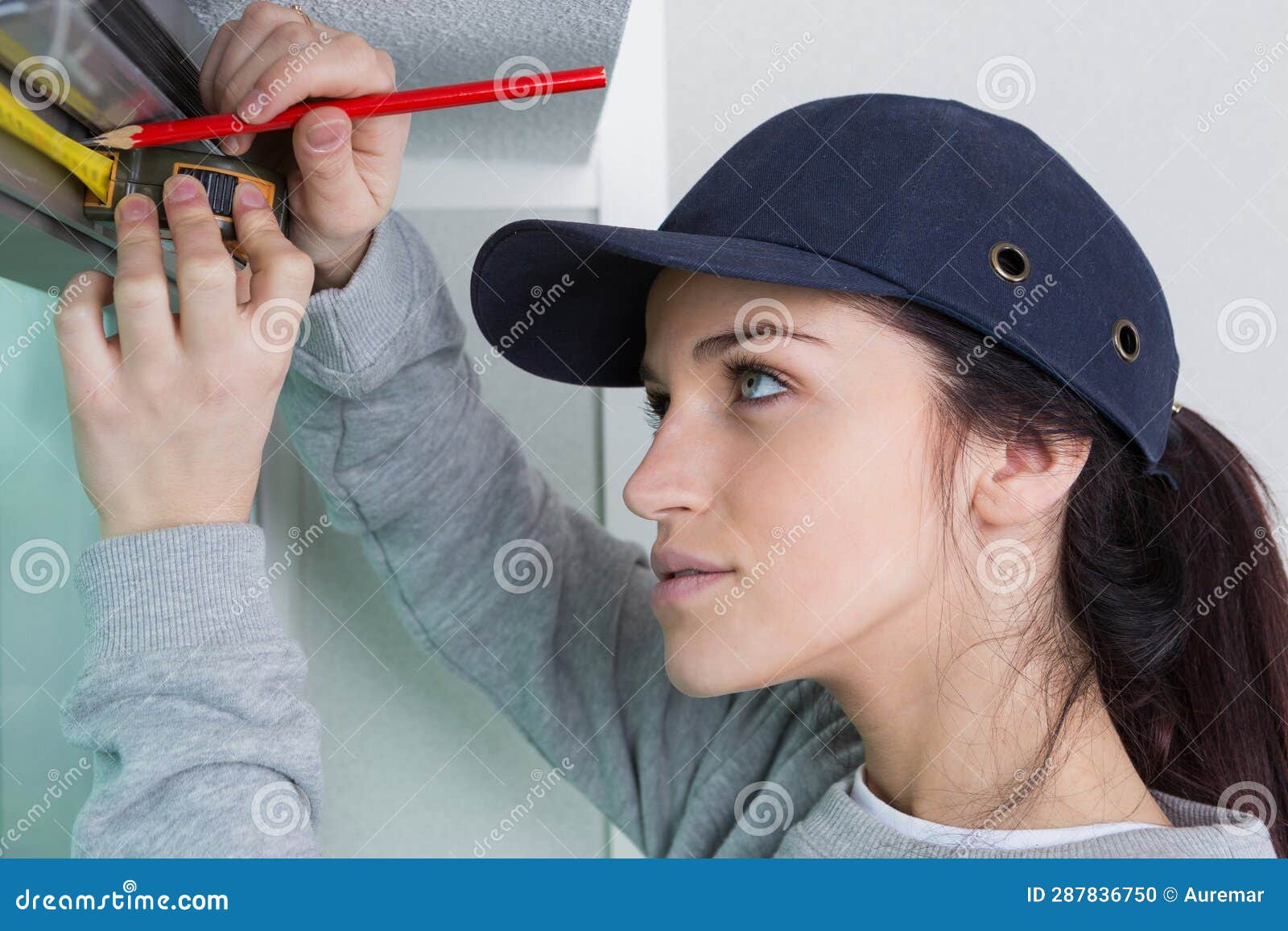 Woman and measuring area stock photo. Image of tape - 287836750