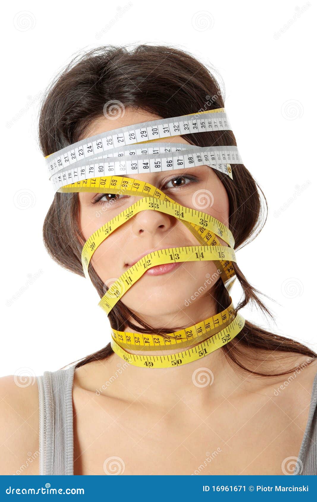 Woman with Measuring Tape Around Her Head Stock Image - Image of ...