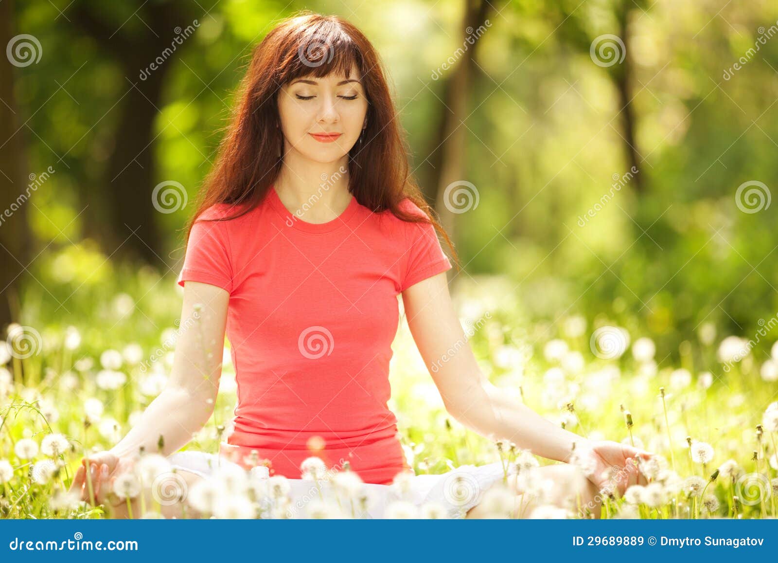 Woman meditate in the park stock image. Image of life - 29689889