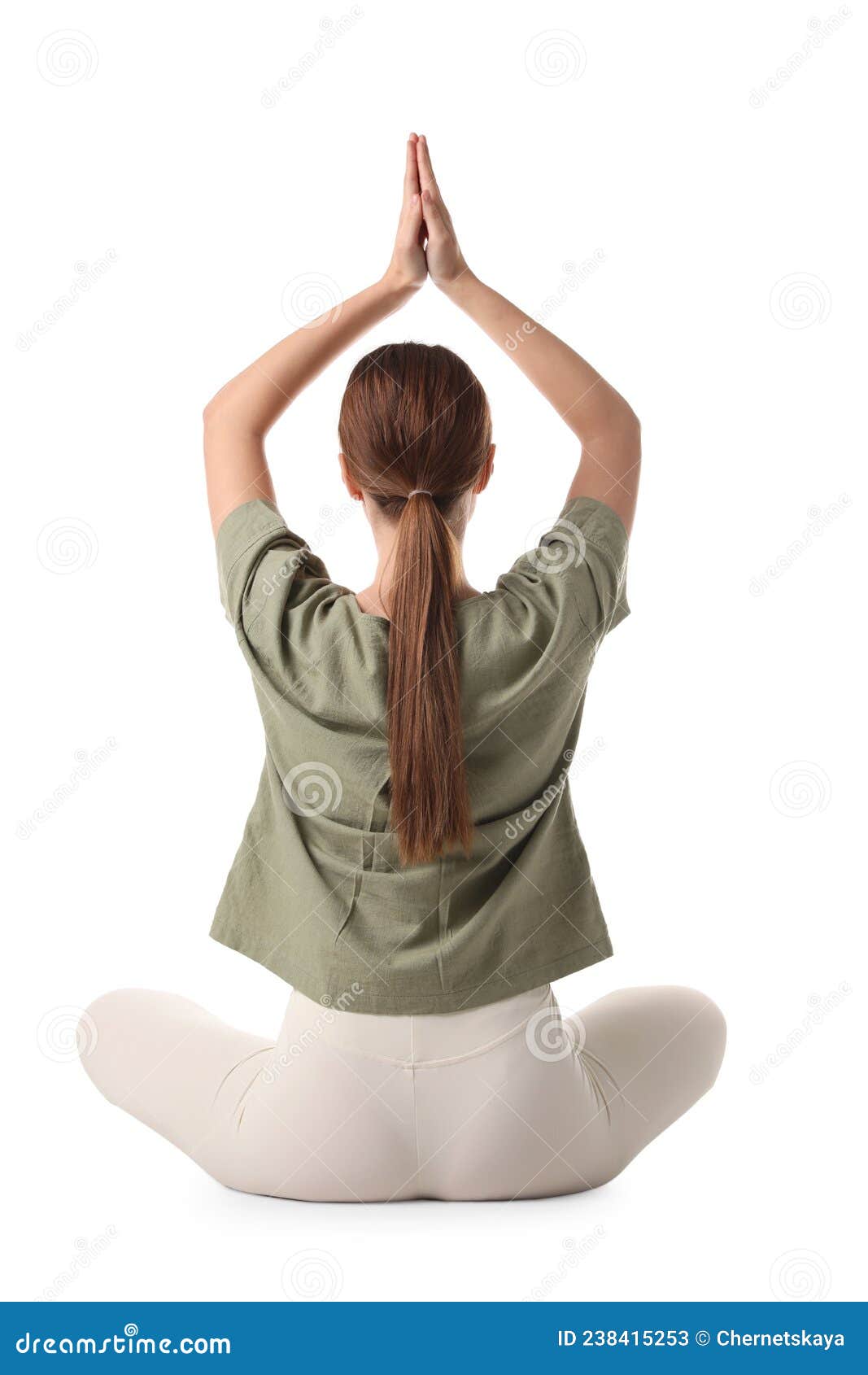Young Woman Meditating on White Background, Back View Stock Image ...