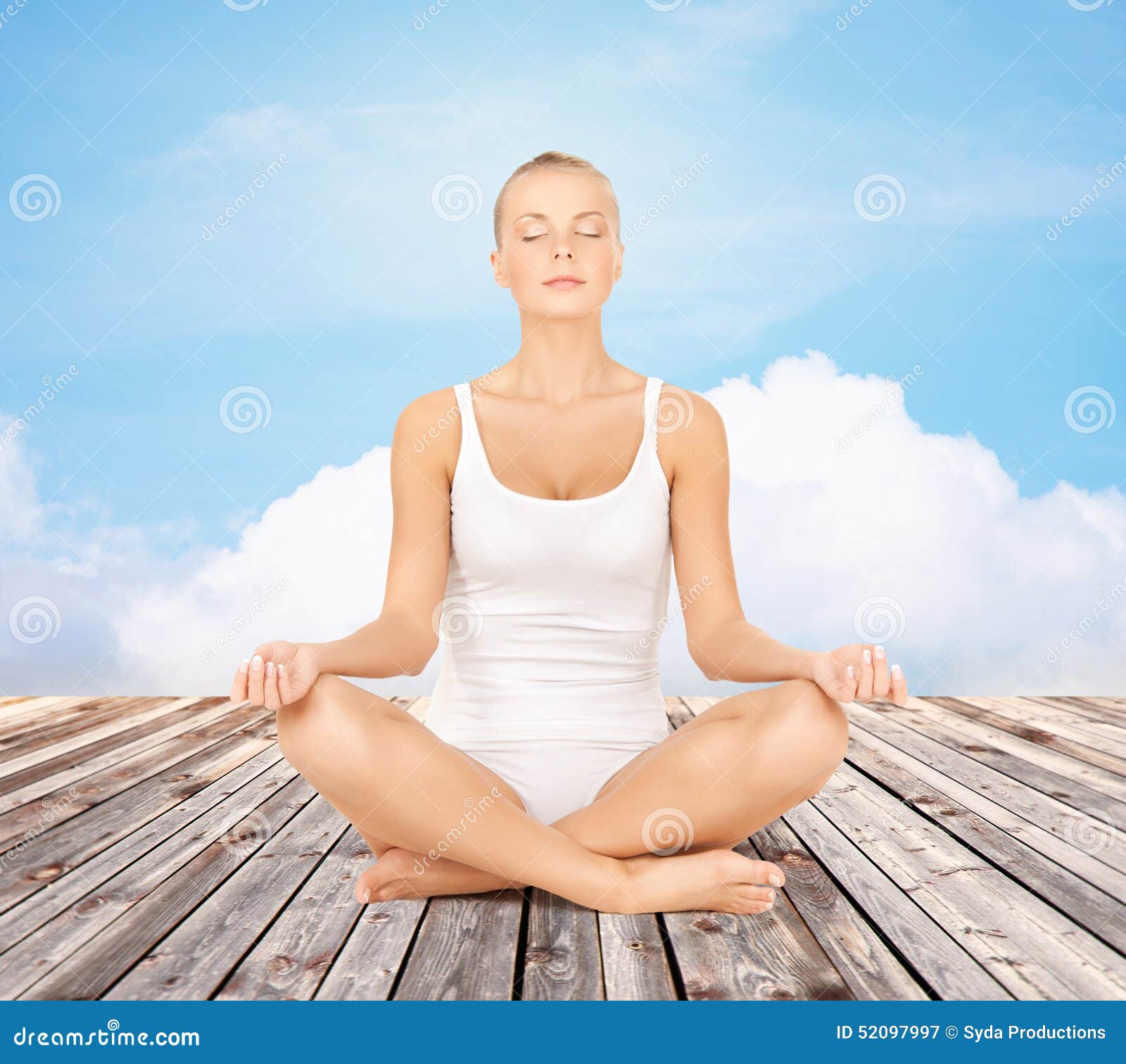 Woman Meditating In Yoga Lotus Pose Stock Image Image Of Eyes Closed