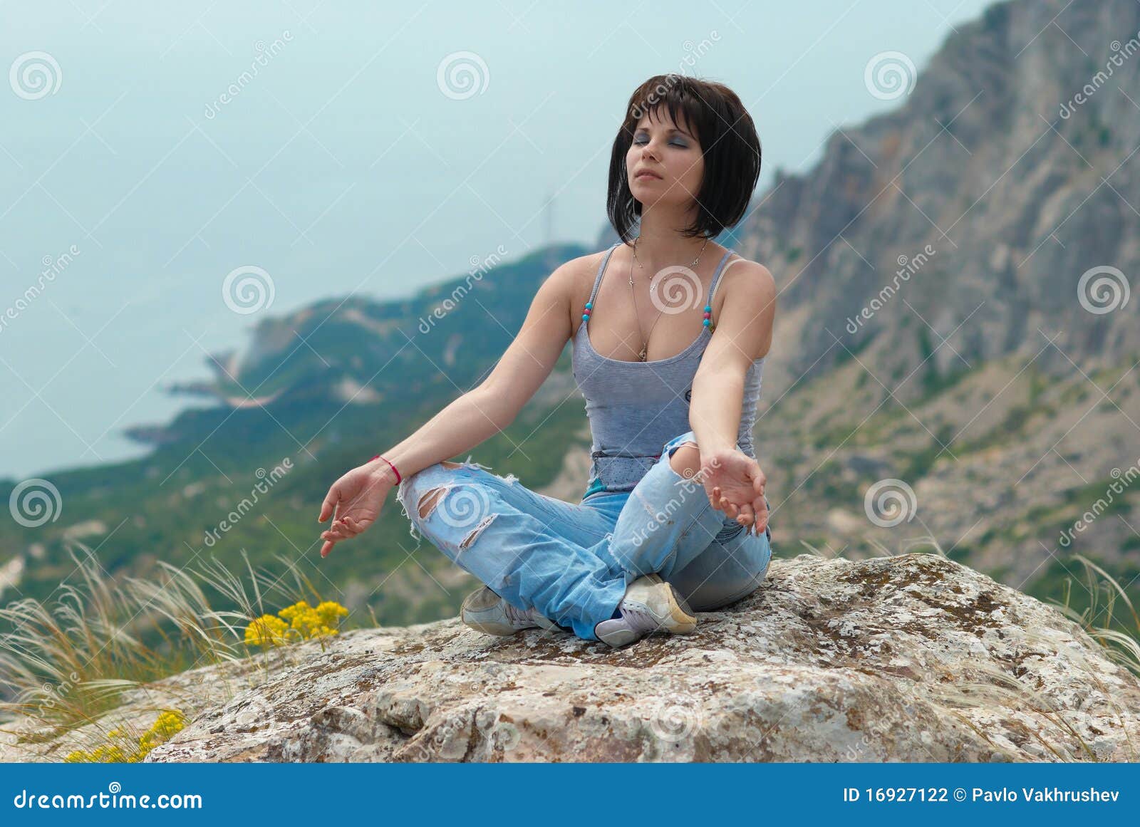 Woman in meditation stock photo. Image of mountains, outdoors - 16927122