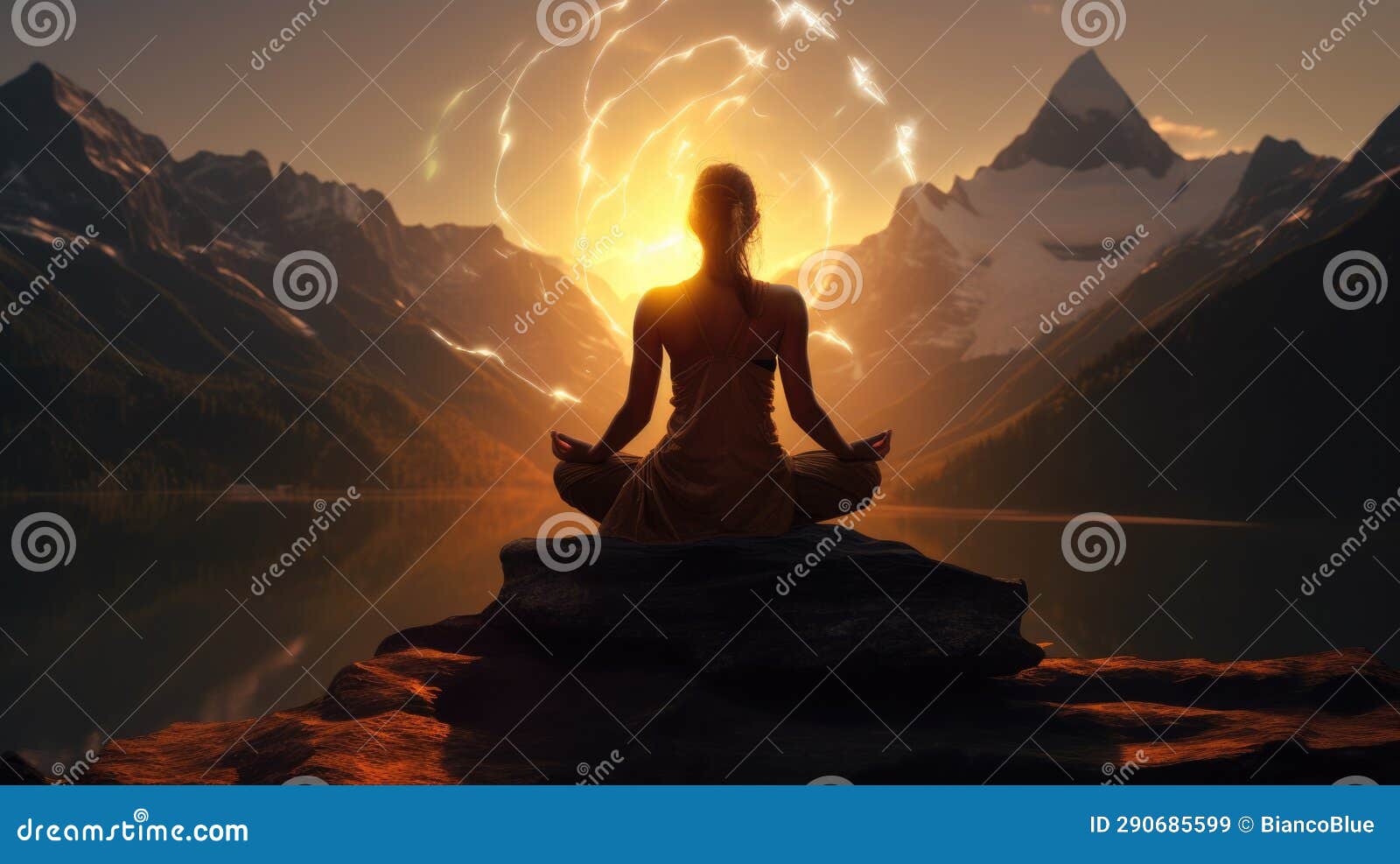 Woman in Meditation Backlit Pose with Calm and Energy . Generative AI ...