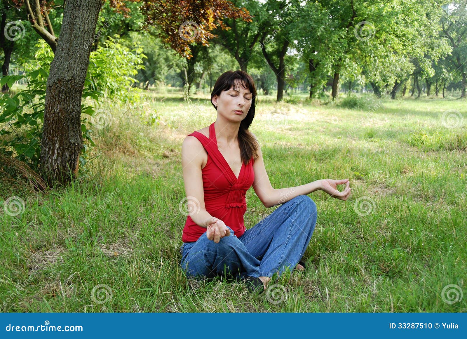Woman meditation stock photo. Image of forest, brown - 33287510