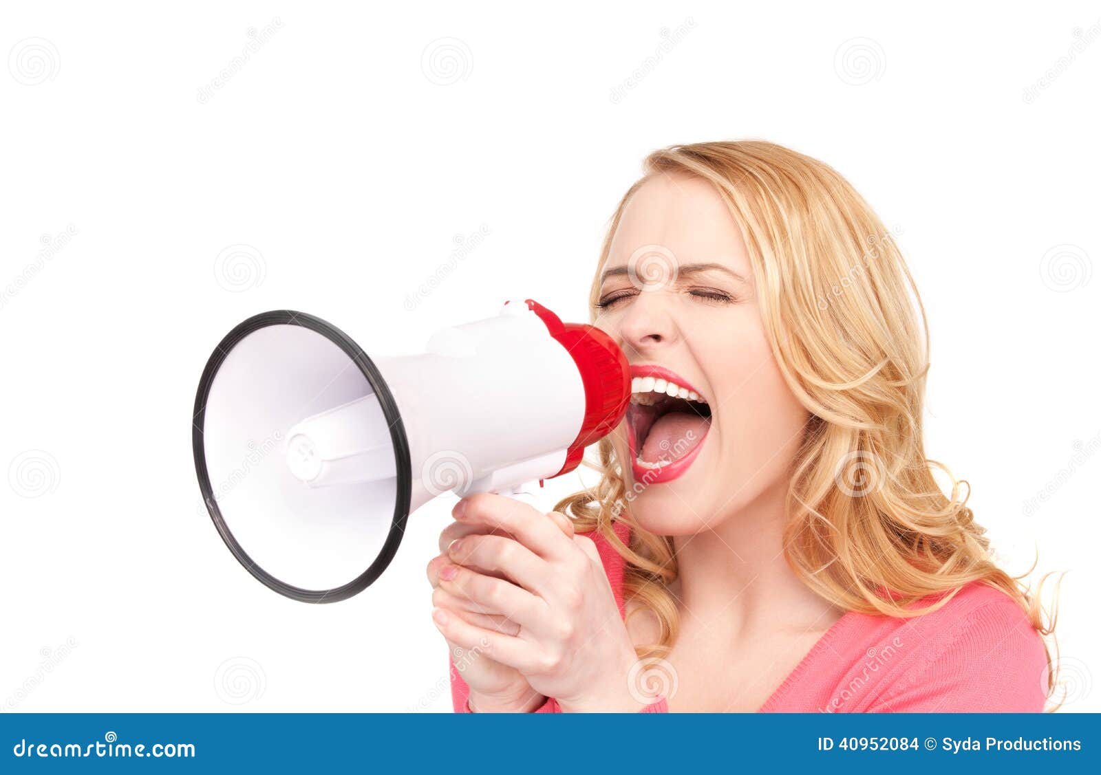 Woman with megaphone stock photo. Image of blonde, broadcasting - 40952084