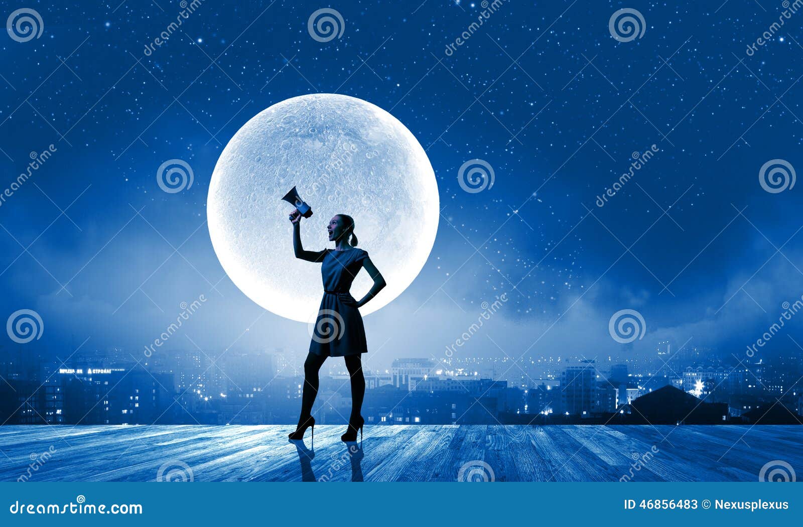 Woman with megaphone stock image. Image of full, night - 46856483