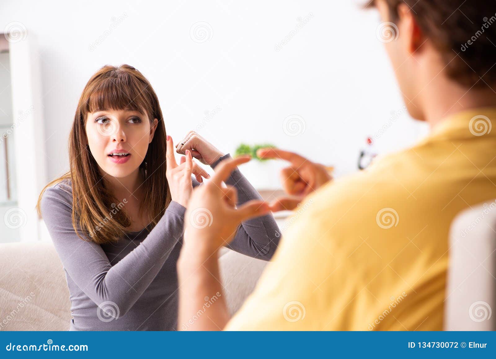 The Woman and Man Learning Sign Language Stock Photo - Image of deaf ...