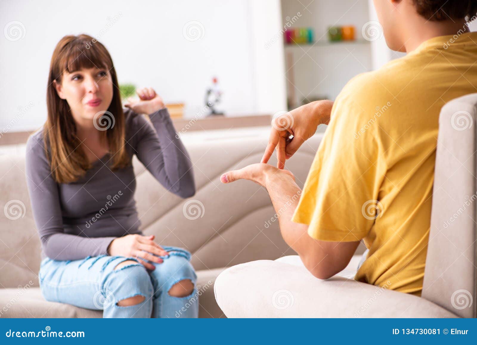 The Woman and Man Learning Sign Language Stock Image - Image of ...