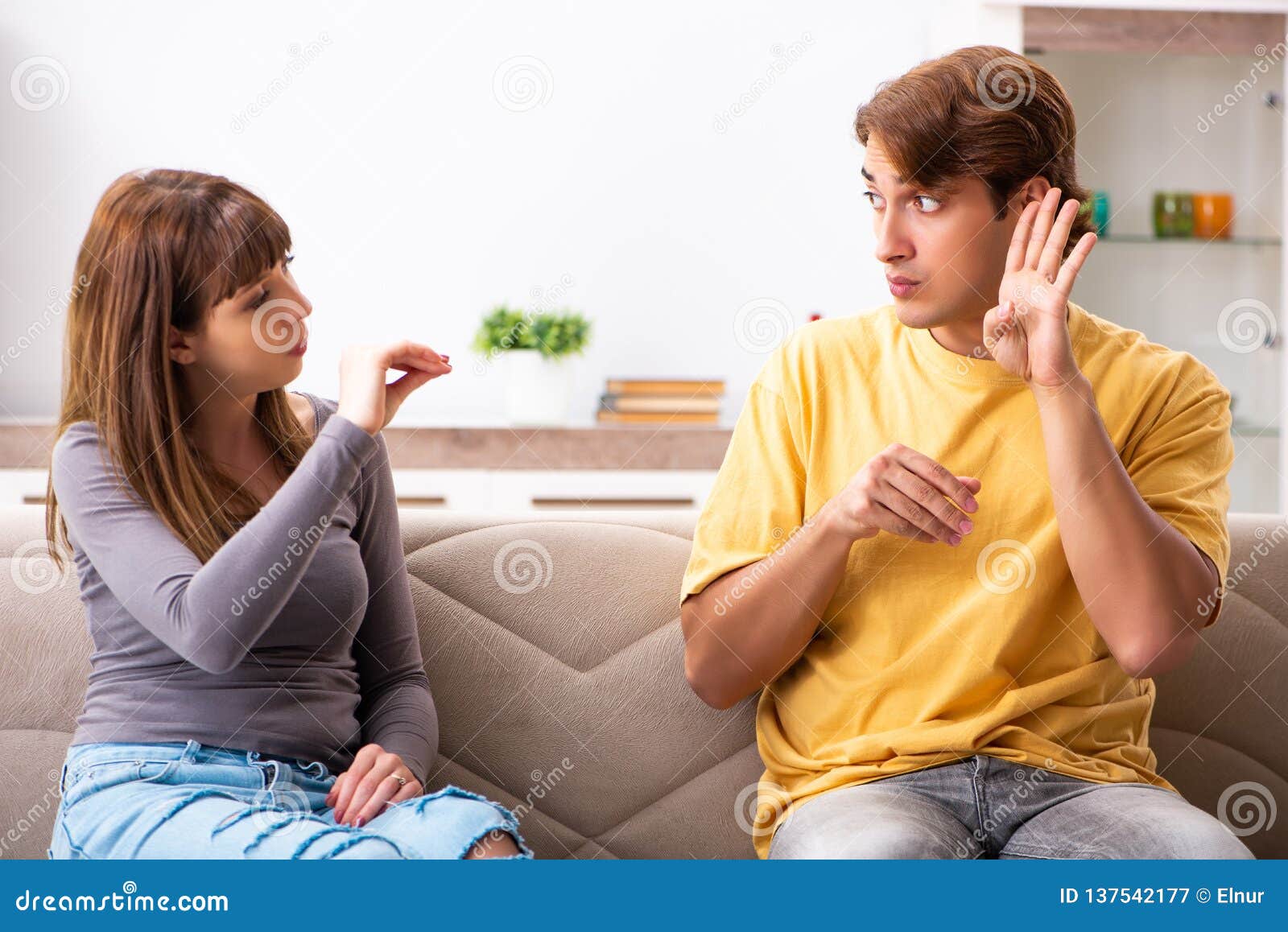 The Woman and Man Learning Sign Language Stock Image - Image of ...