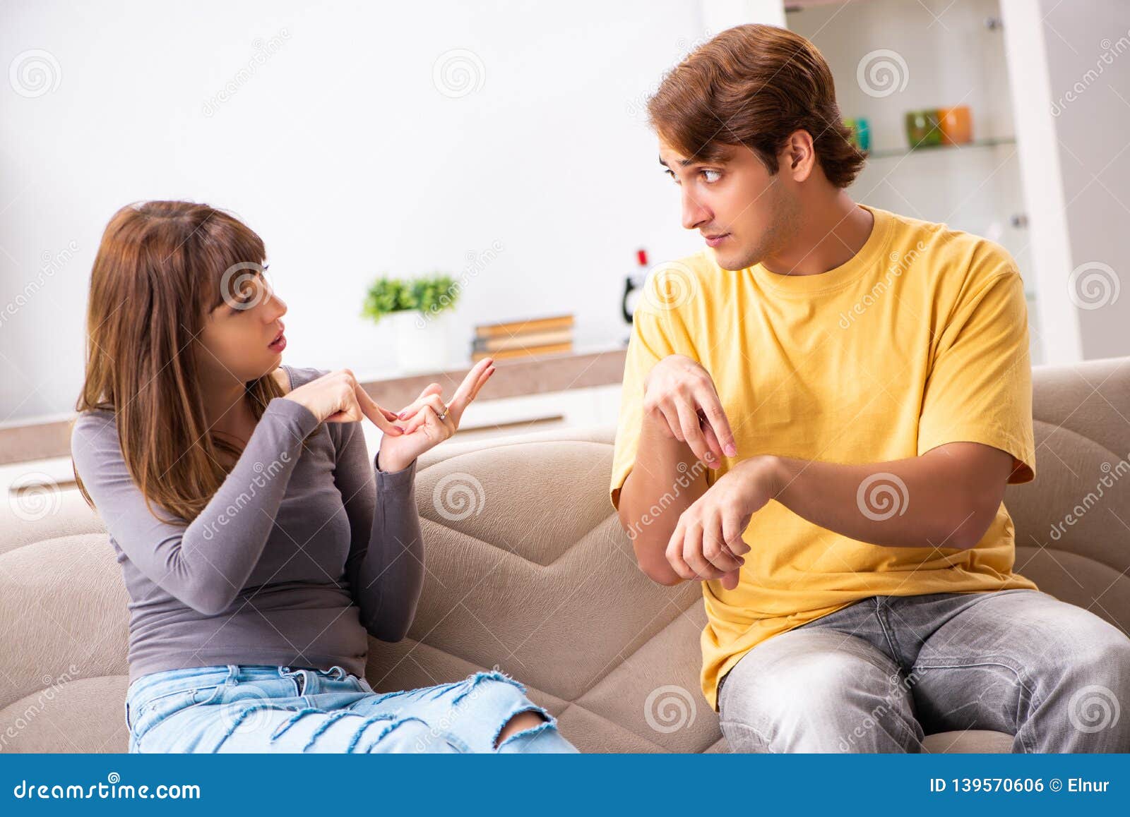 The Woman and Man Learning Sign Language Stock Photo - Image of ...
