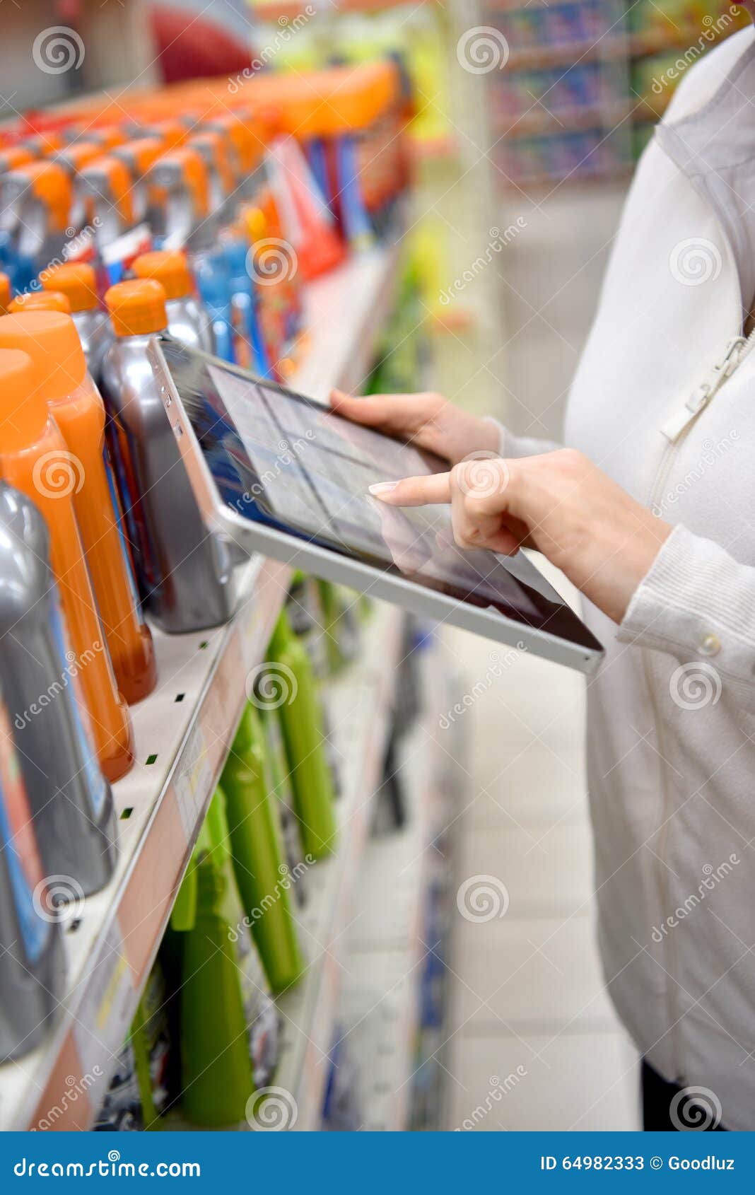 Woman Merchandiser Using Tablet Stock Image - Image of supermarket ...