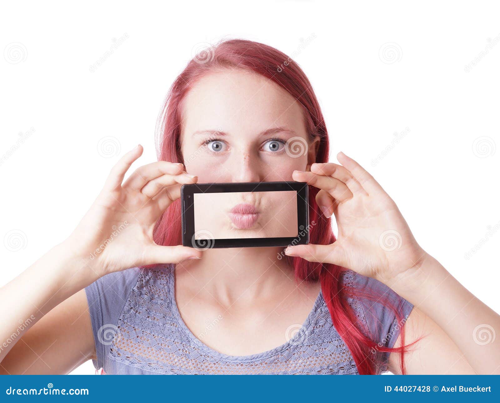 Woman Messing Around with Camera Phone Stock Photo - Image of display ...