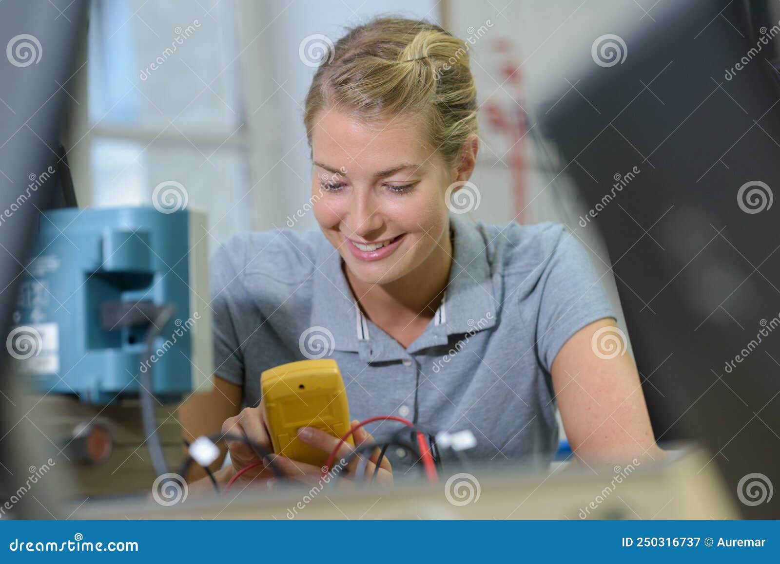 Woman Mesuring Voltage Machine Stock Image - Image of head, current ...