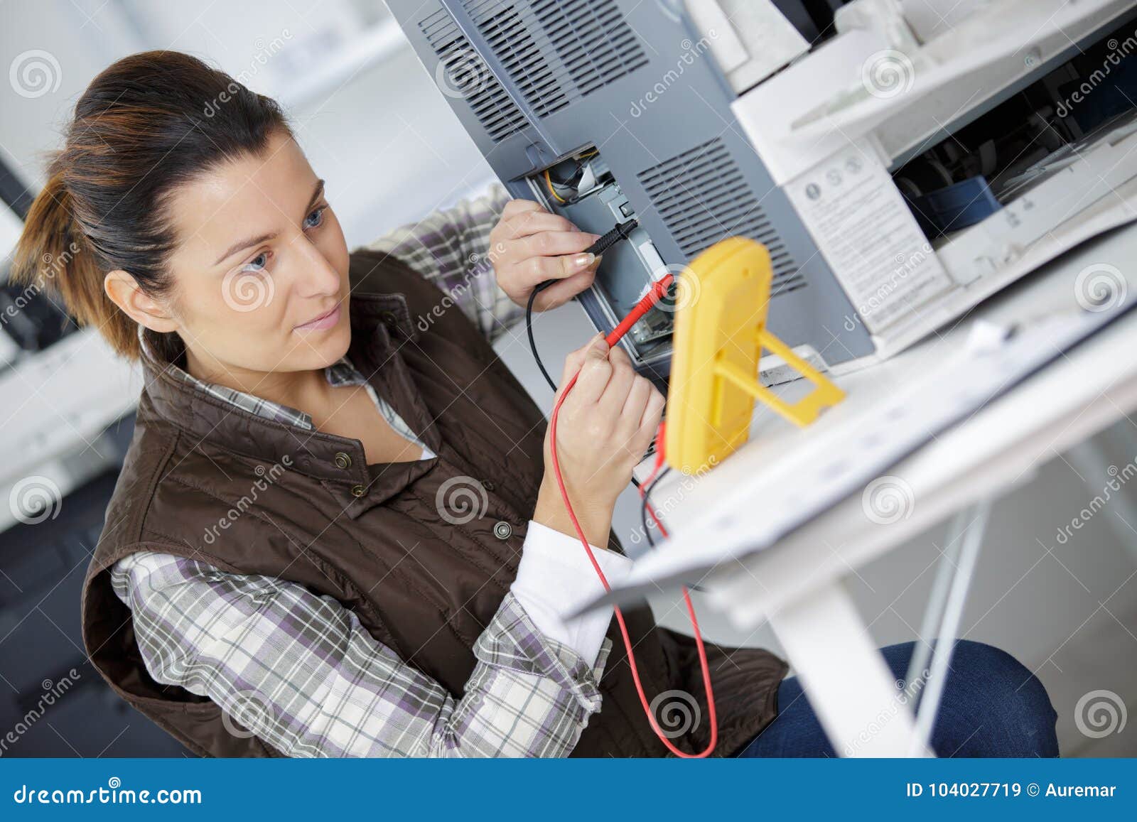 Woman Mesuring Voltage Machine Stock Image - Image of electrician ...
