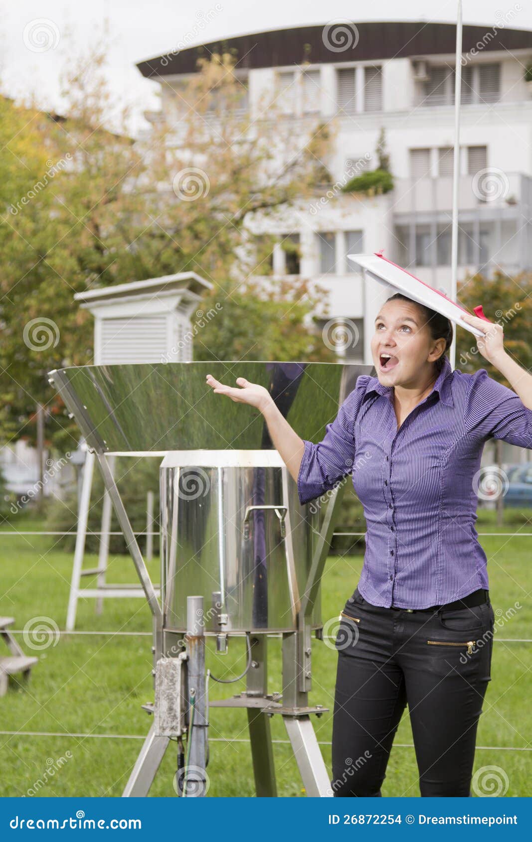 Woman Meteorologist Expects Rain Stock Photo - Image of cute, equipment ...