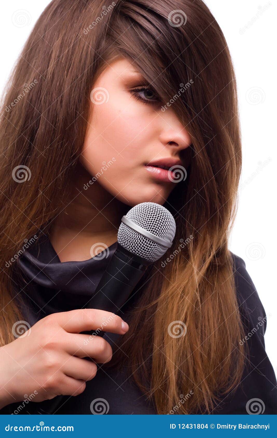 Woman with microphone stock photo. Image of beautiful - 12431804