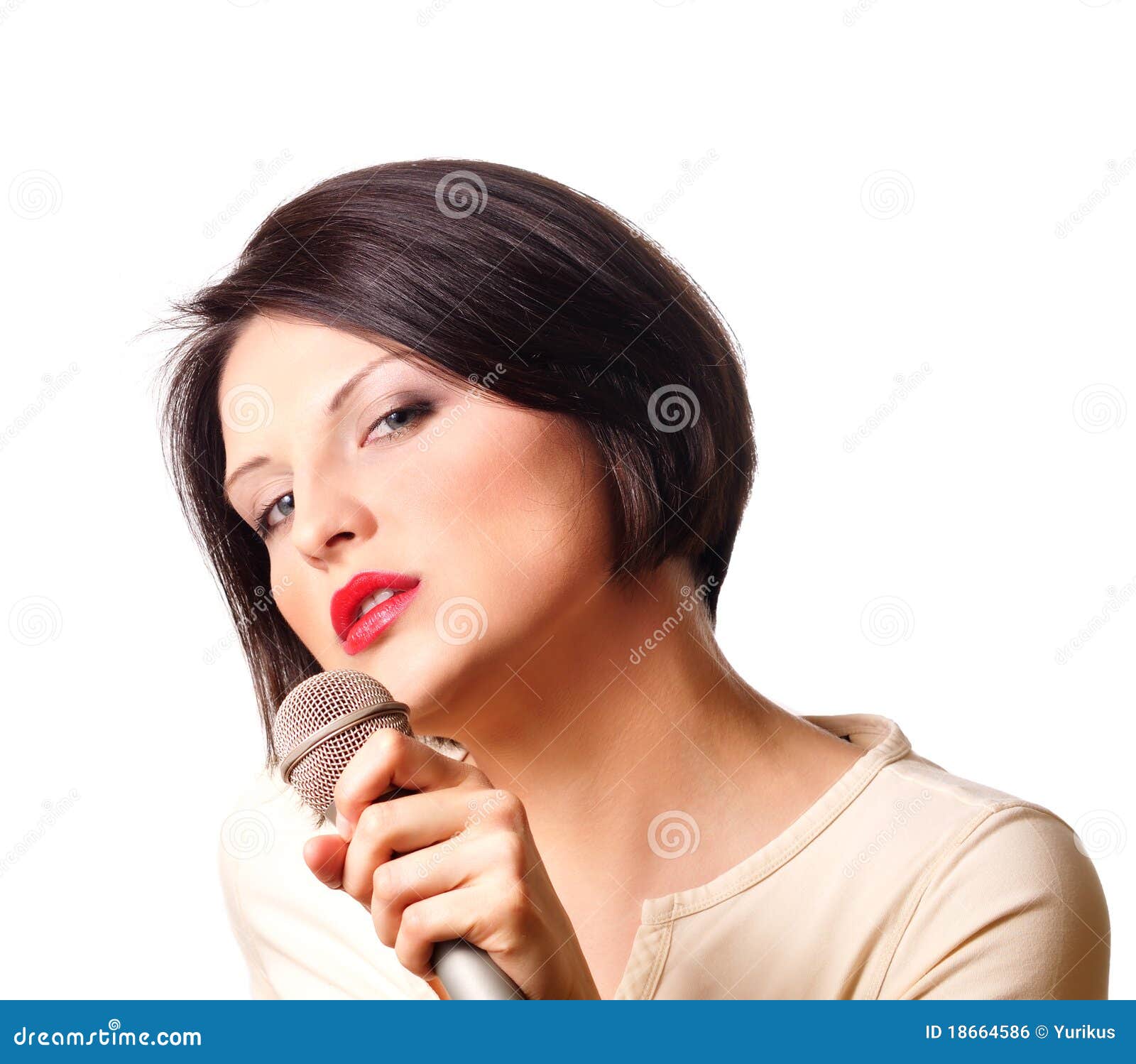 Woman with microphone stock photo. Image of pretty, mike - 18664586