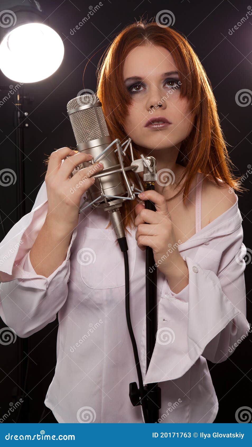 Woman with microphone stock image. Image of female, rock - 20171763