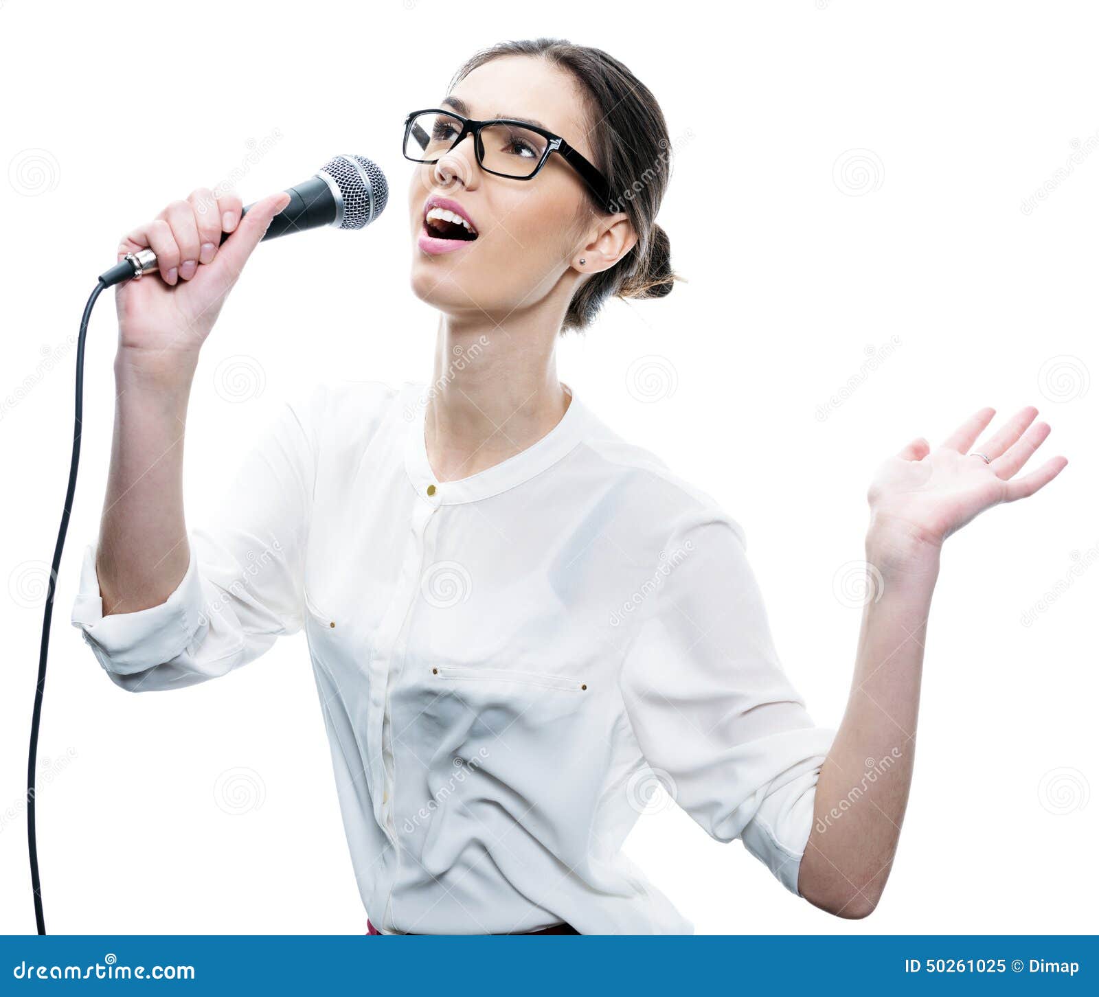 Woman with microphone stock image. Image of background - 50261025